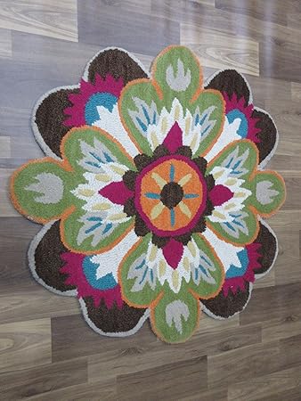 Buy TRC Rangoli Carpet Handmade Pure Wool Thick Multicolor Rug (Rang21 ...