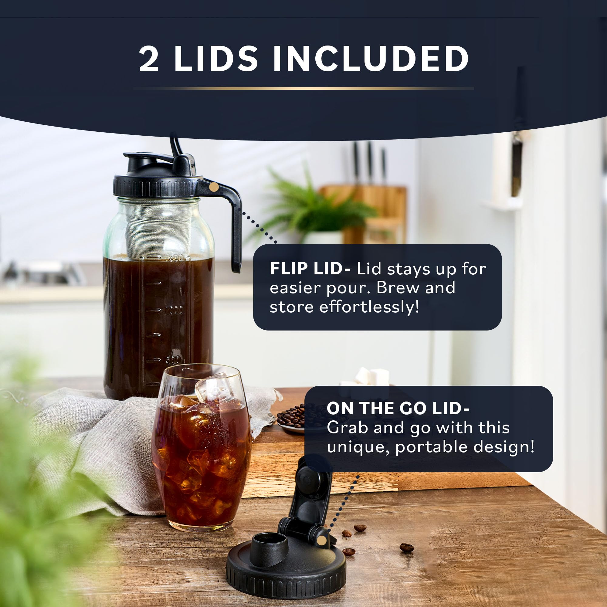 Mua Cold Brew Coffee Maker with Heavy Duty Glass Body & 2 Lids - Iced ...