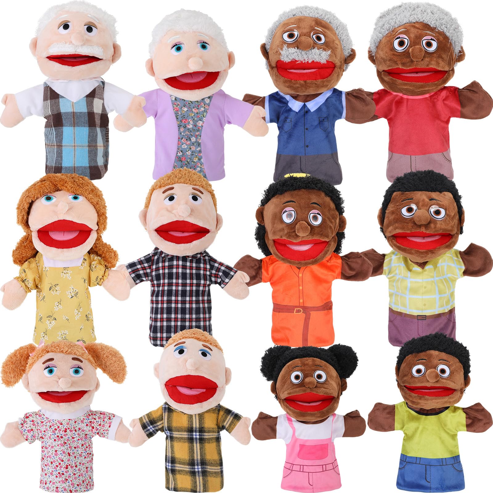 Shappy 12 Pcs Family Hand Puppets 12 Inch Plush Hand Puppet Toys ...