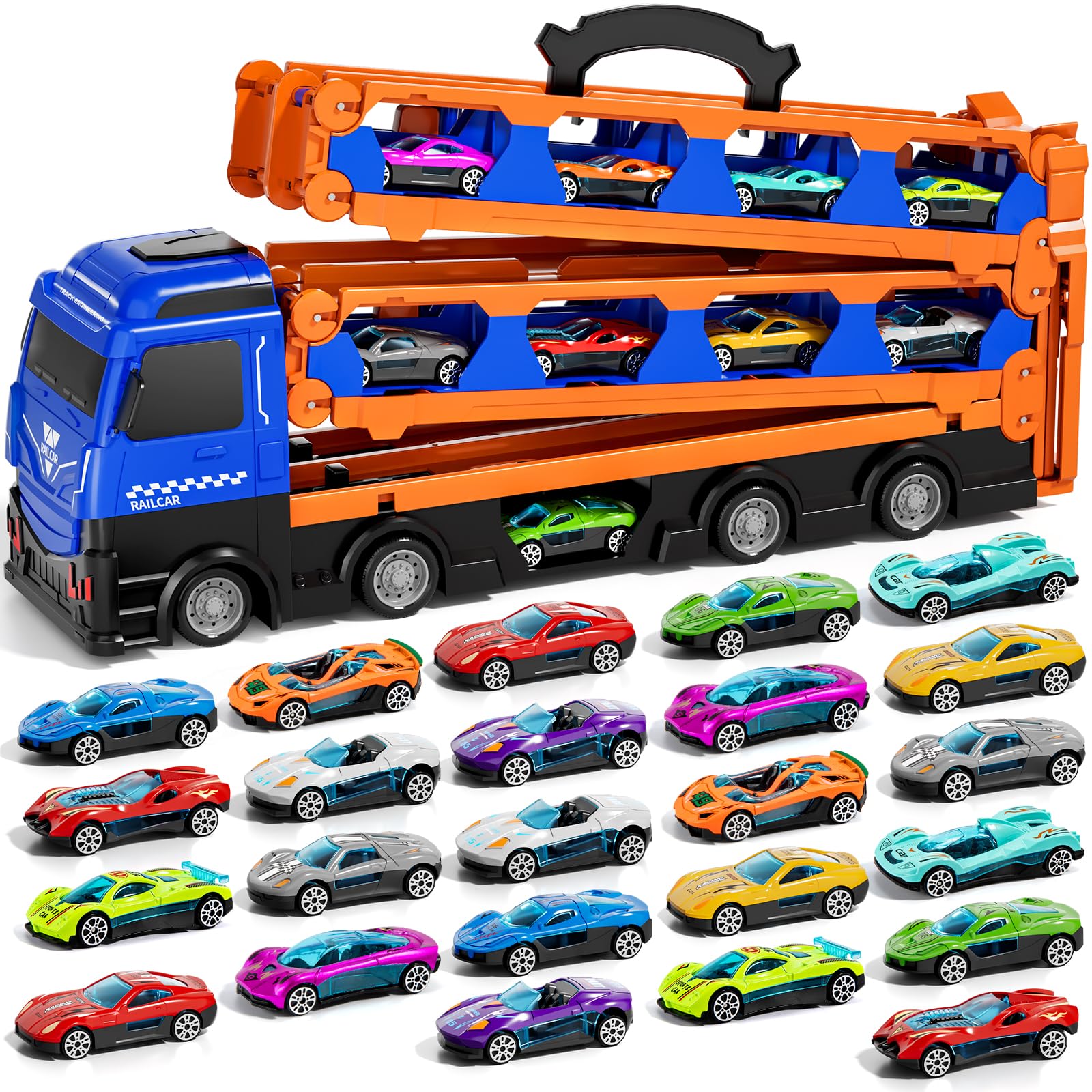 iHaHa 78 inches Transport Truck with 24pcs Die-Cast Cars Toys, Cars ...