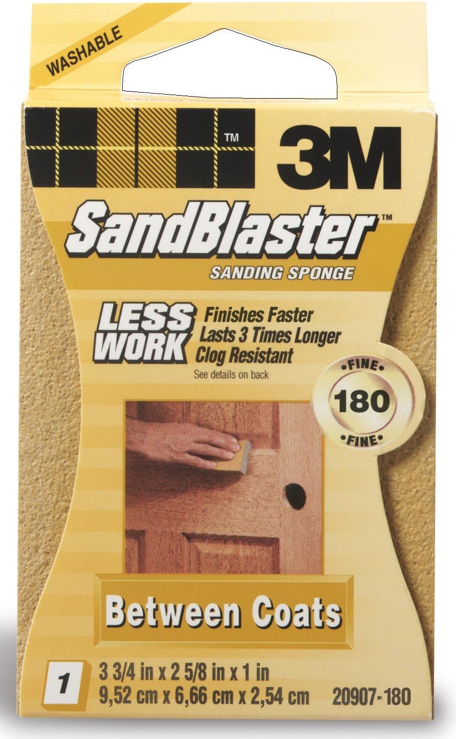 3M 20907-180 180 Grit SandBlaster Between Coats Sanding Sponge Block ...
