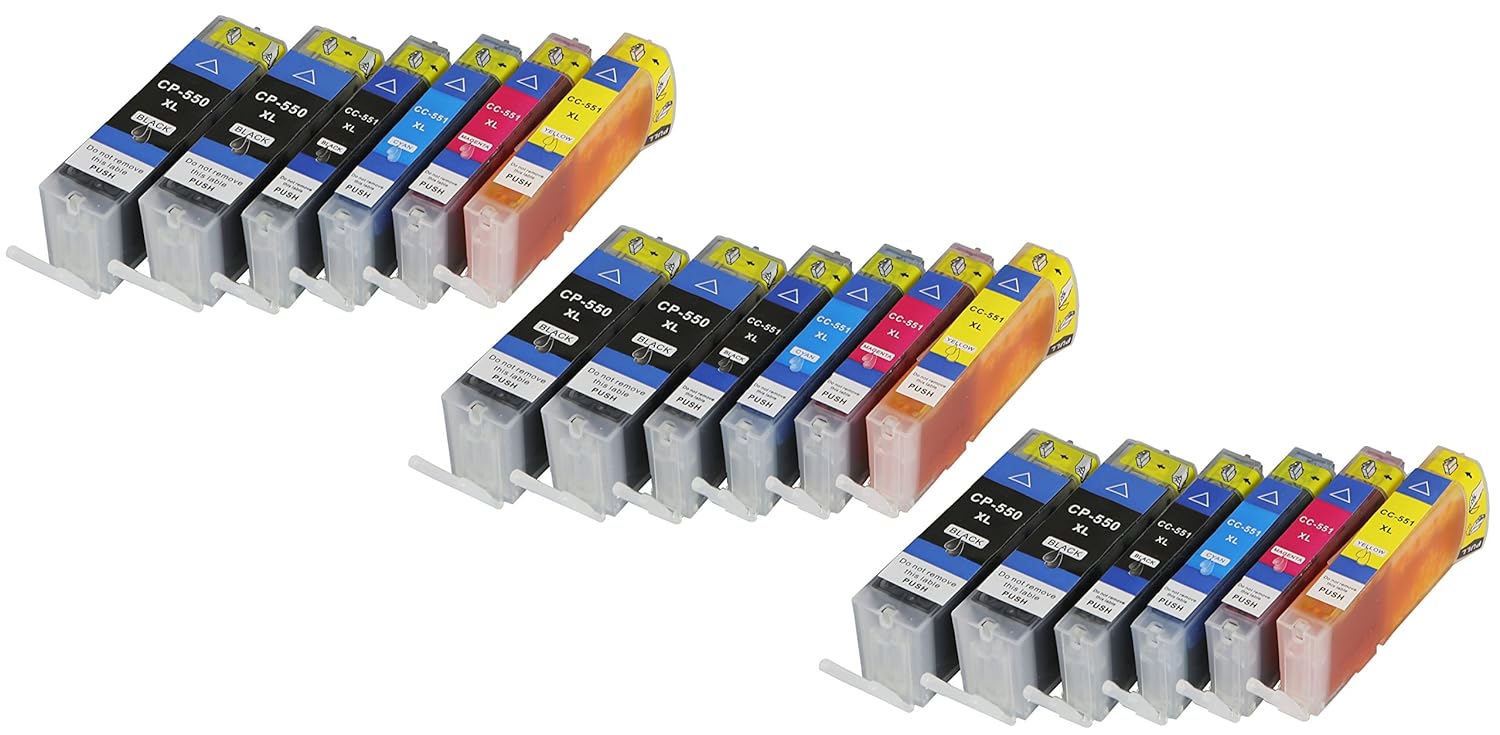 18 Printer Cartridges for Canon PGI550XL CLI551XL MIT Chip and Fill ...