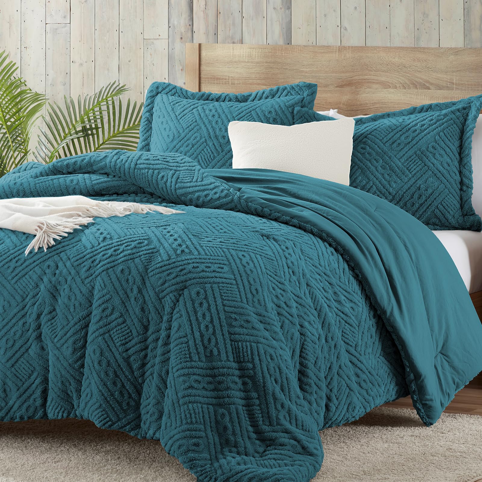 Homelike Moment Fluffy Queen Comforter Set, Teal Blue Comforters Queen ...