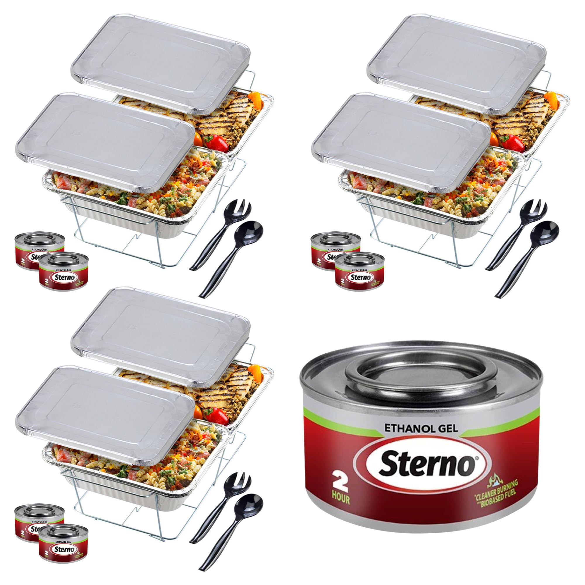 Sterno Chafing Dish Buffet Large Party Catering Set, 6 Ethanol Fuel ...
