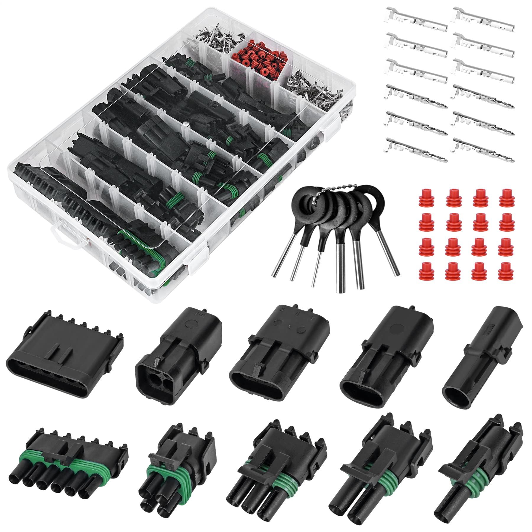 376Pcs 25 Kits Waterproof Automotive Electrical Connectors 1/2/3/4/6 ...