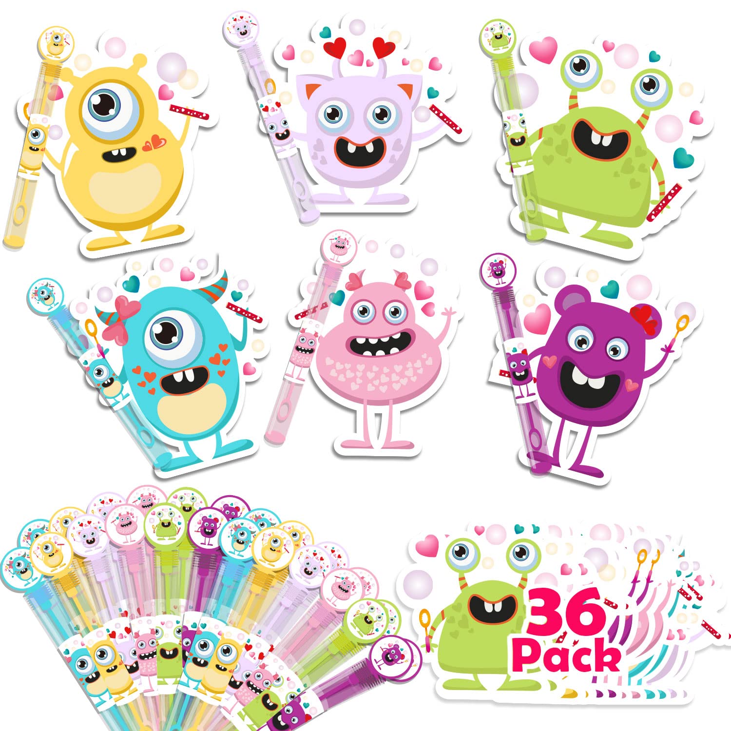 36 Pack Valentines Day Cards for kids With Bubble Wands, Cute Kids ...