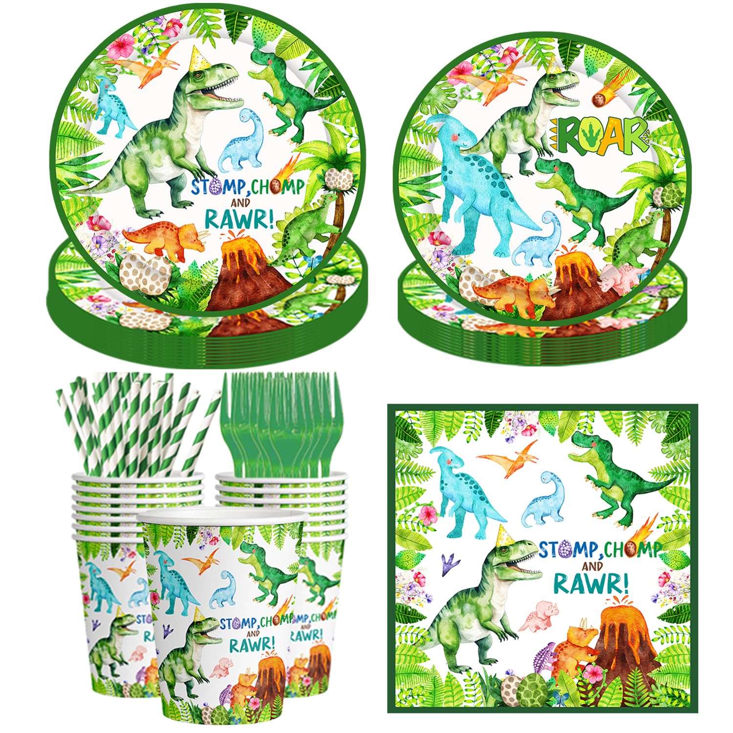 Dinosaur Party Supplies Decorations with Trex Banner Watercolor ...