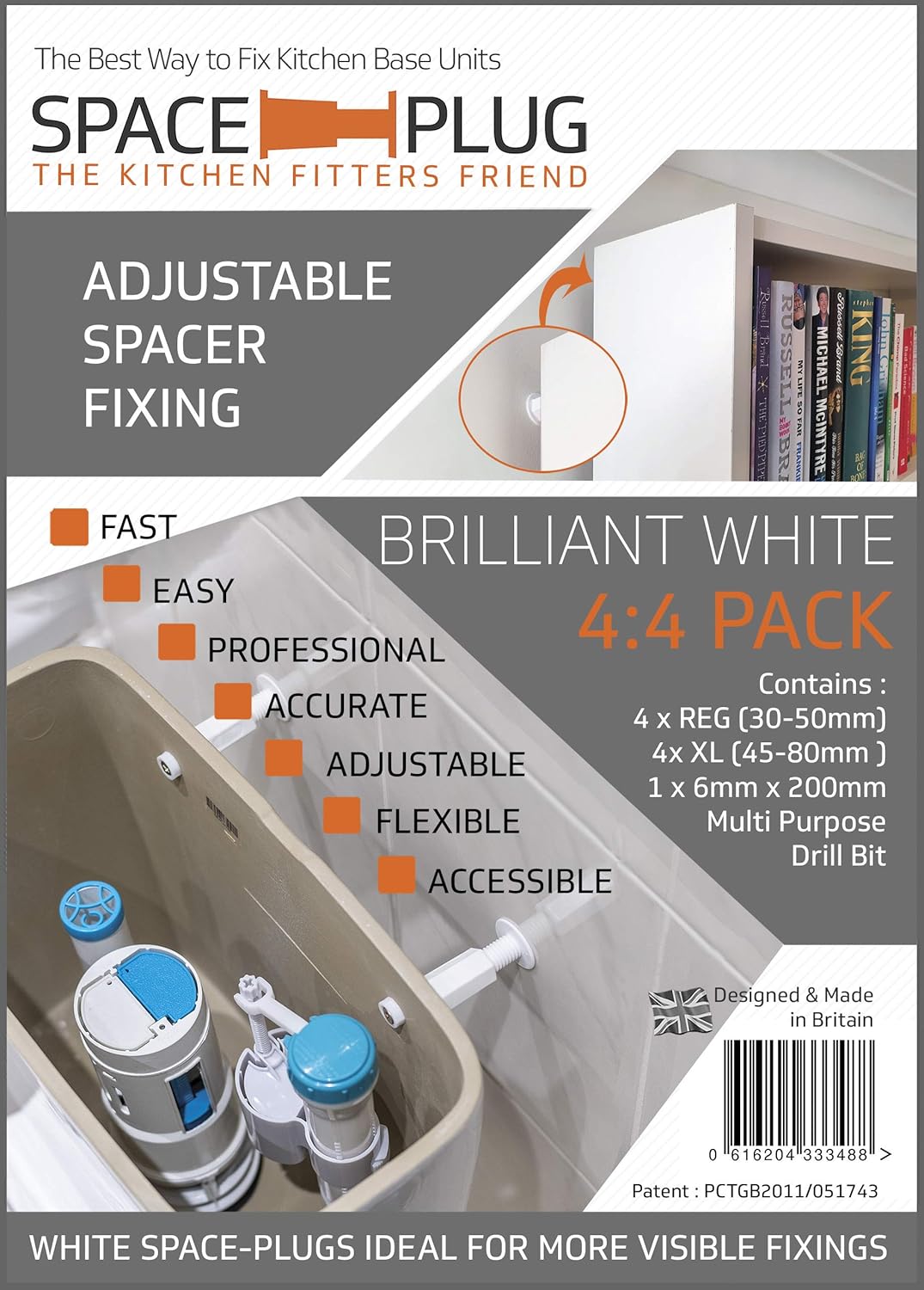 Space-Plug Brilliant White 4:4 Multi-Purpose, Adjustable Spacer Fitting ...