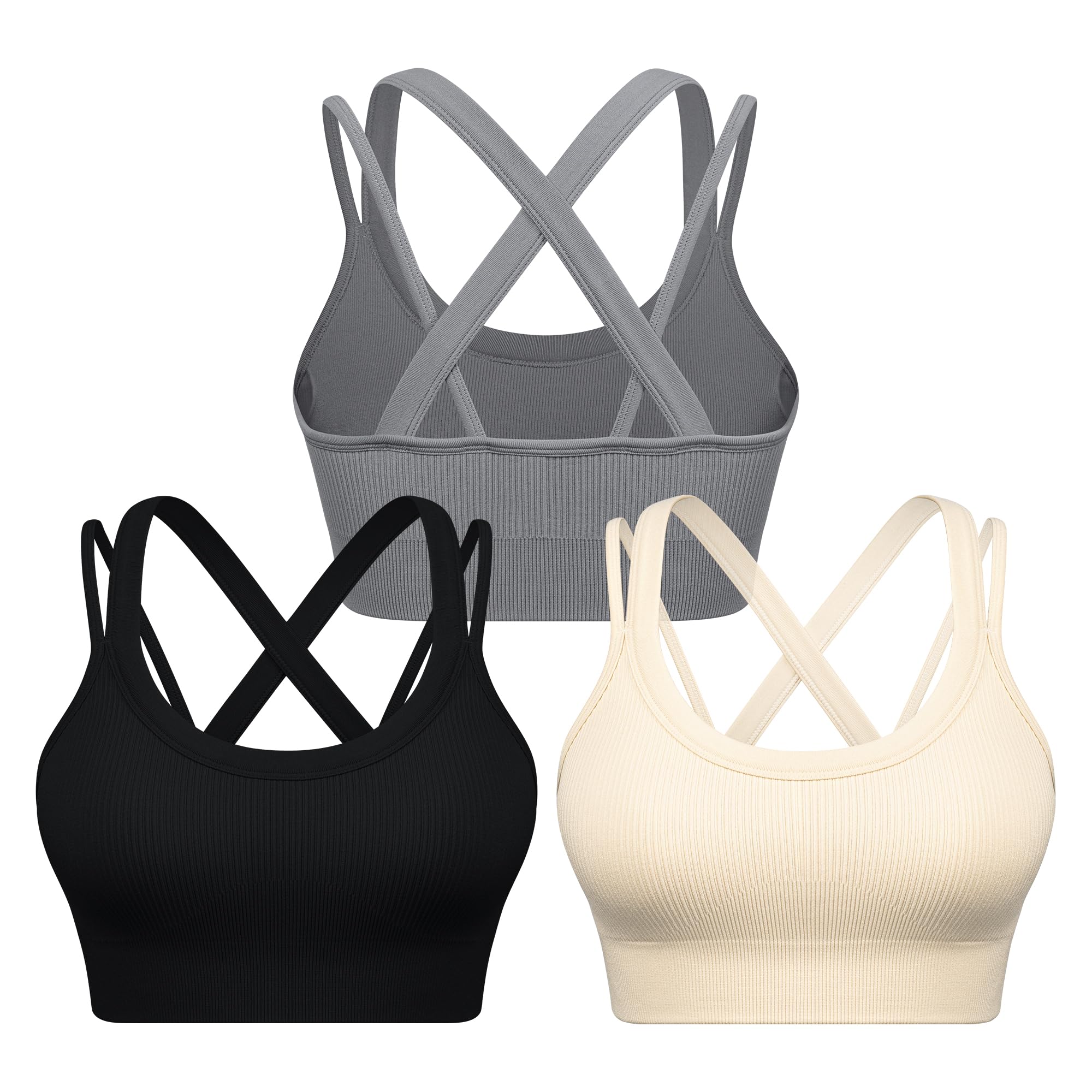 WANAYOU Cross Back Sports Bras Padded Strappy Criss Cross Workout Bras ...