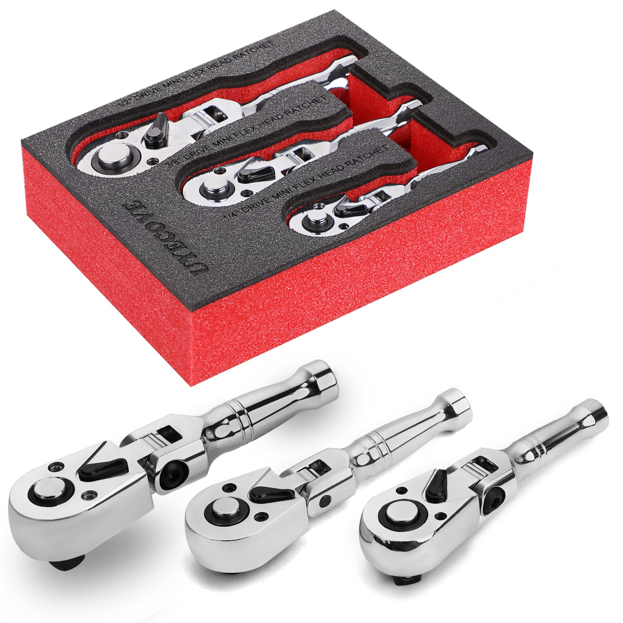 Mua 1/2 3/8 1/4 Inch Drive Stubby Ratchet Set, Flex Head Ratchet Set ...