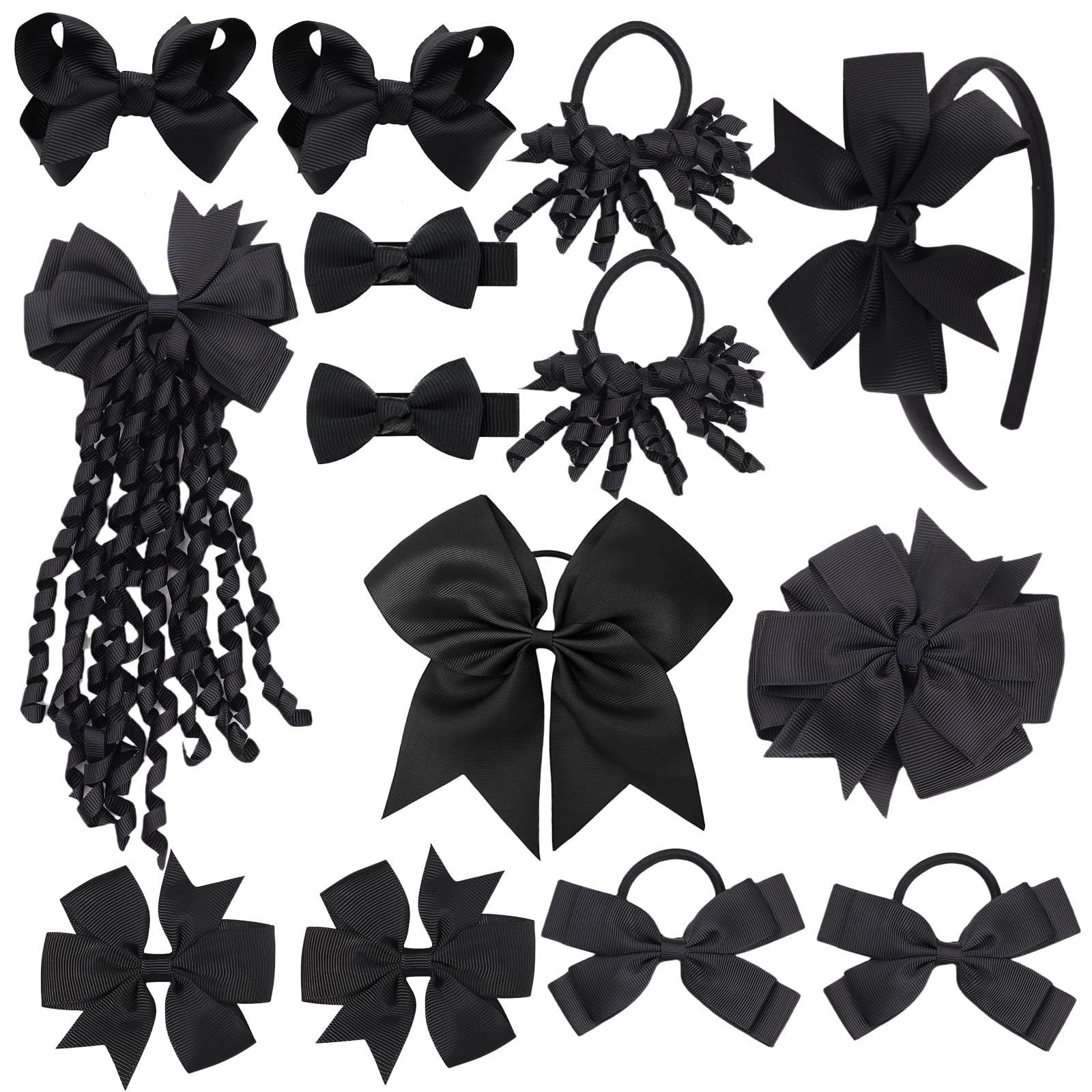 Black School Hair Accessories Set 14 Pcs Uniform Hair Bow Headband ...