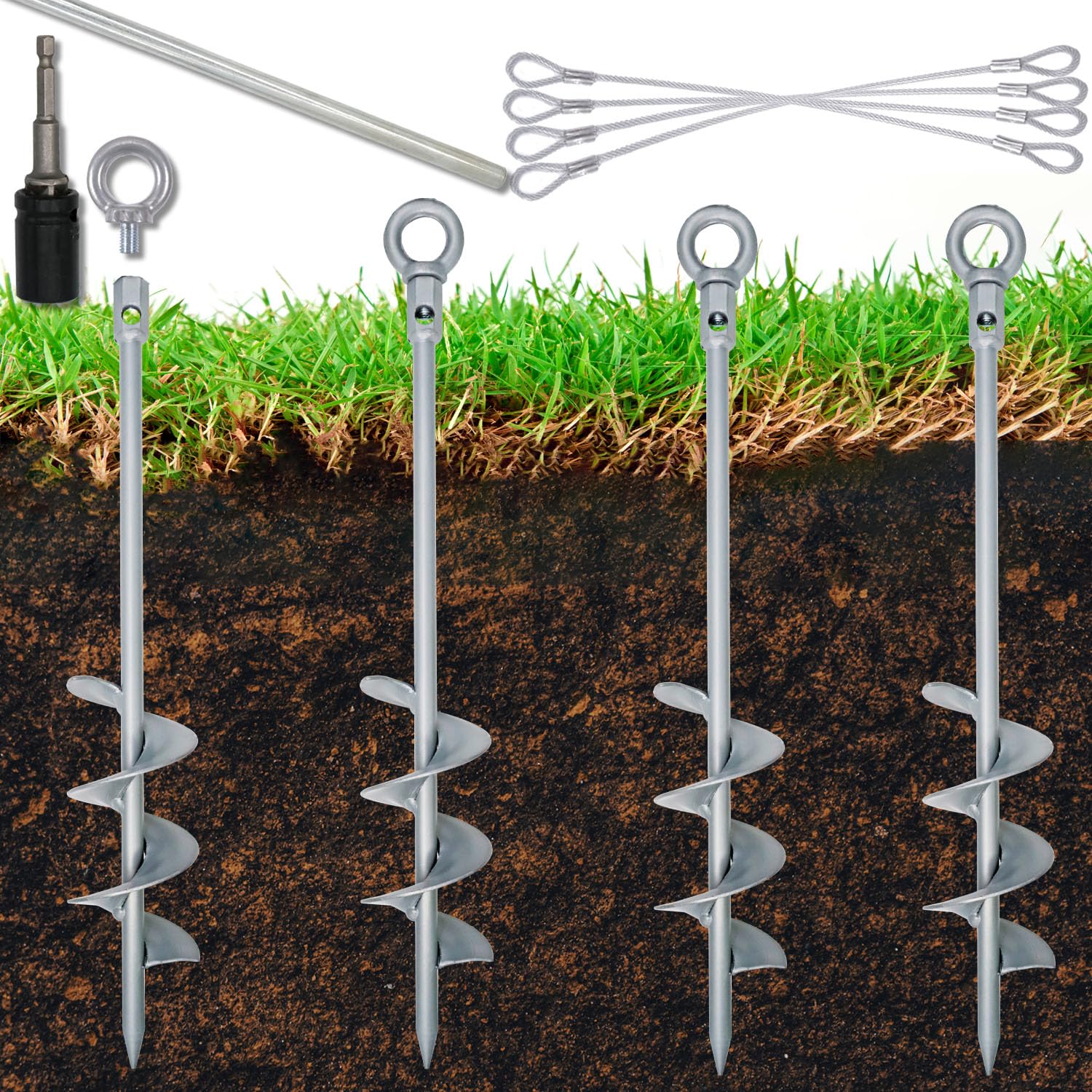 Molvyan 18 inch Ground Anchor Heavy Duty Earth Anchors Screw in Set for ...