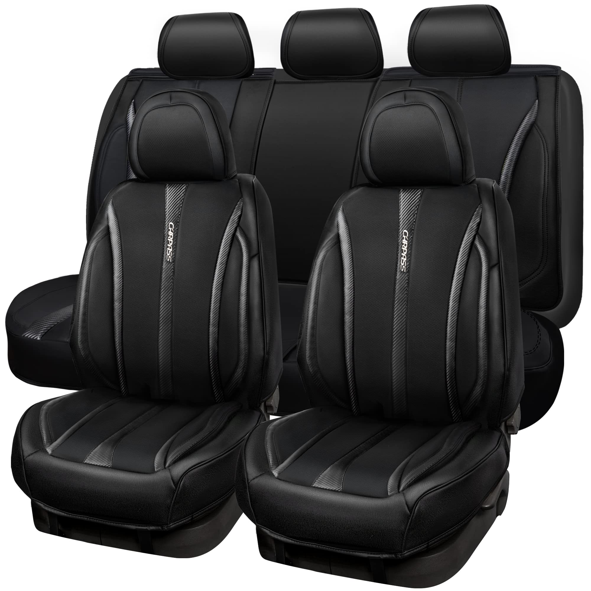 CAR PASS Nappa Leather Car Seat Covers Full Set & Carbon Fiber ...