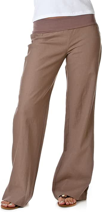 Love Tree Women's Fold-Over Waist Linen Pants at Amazon Women’s ...
