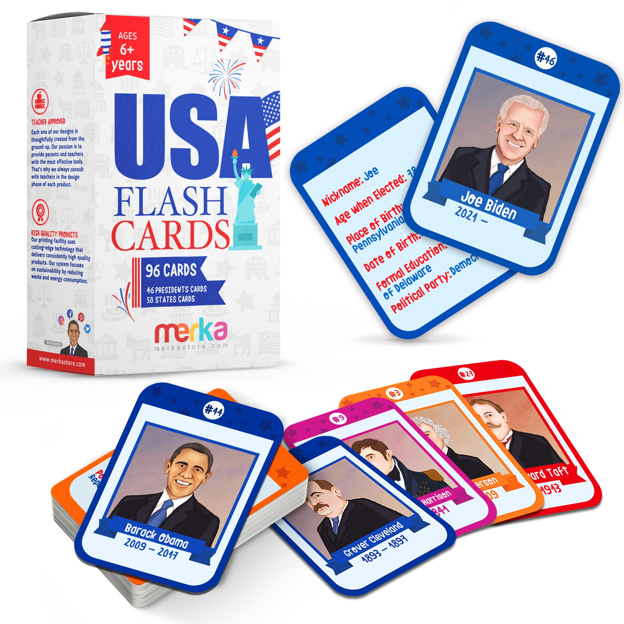 Mua Merka 96 Pack US Presidents Flash Cards, US States and Capital ...