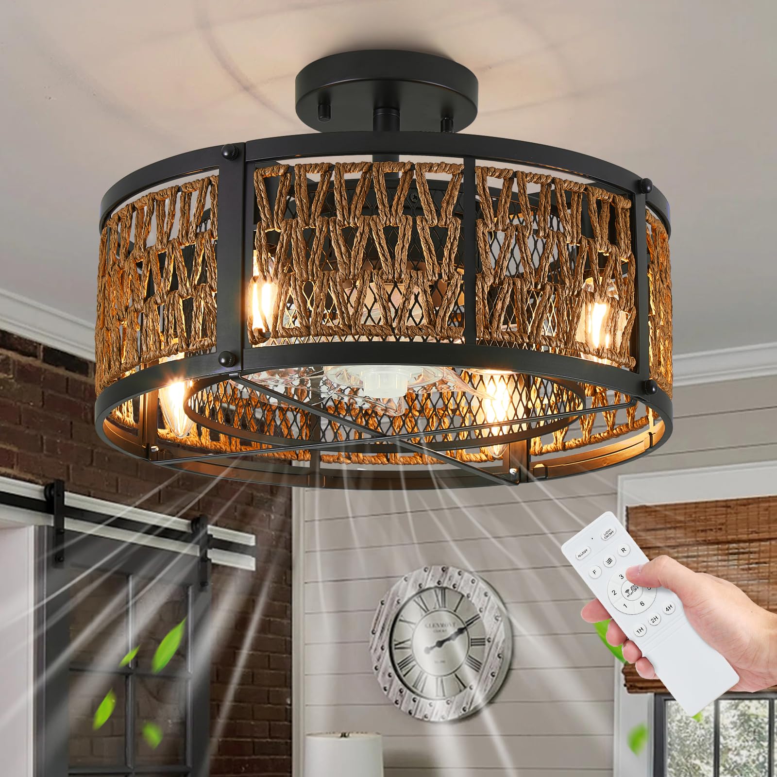 Mua DADUL Farmhouse Enclosed Bladeless Ceiling Fan 6 Speed Adjustable, Caged Ceiling Fan with ...