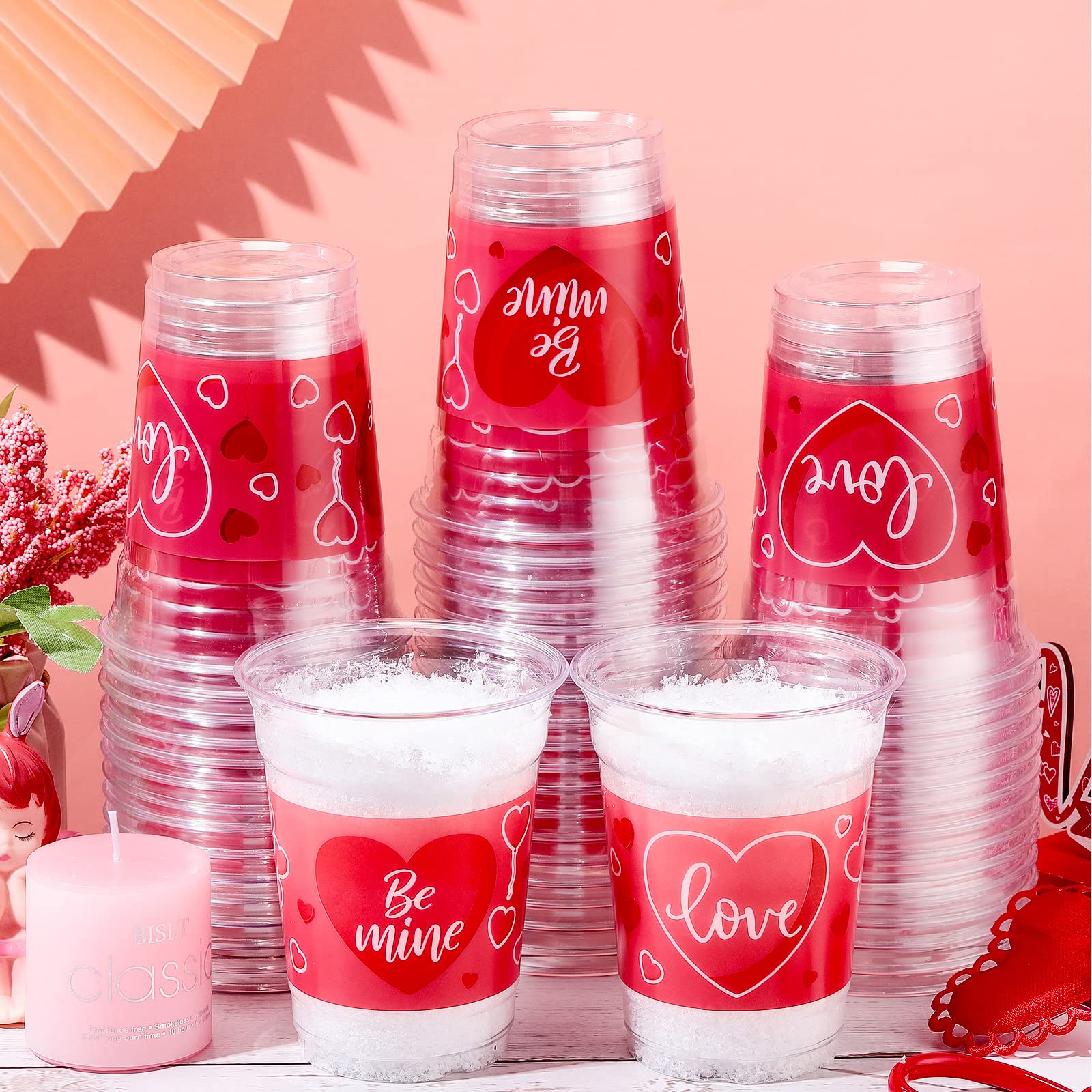 Meanplan 100 Pcs 12 oz Valentine Plastic Cups Disposable Valentine ...