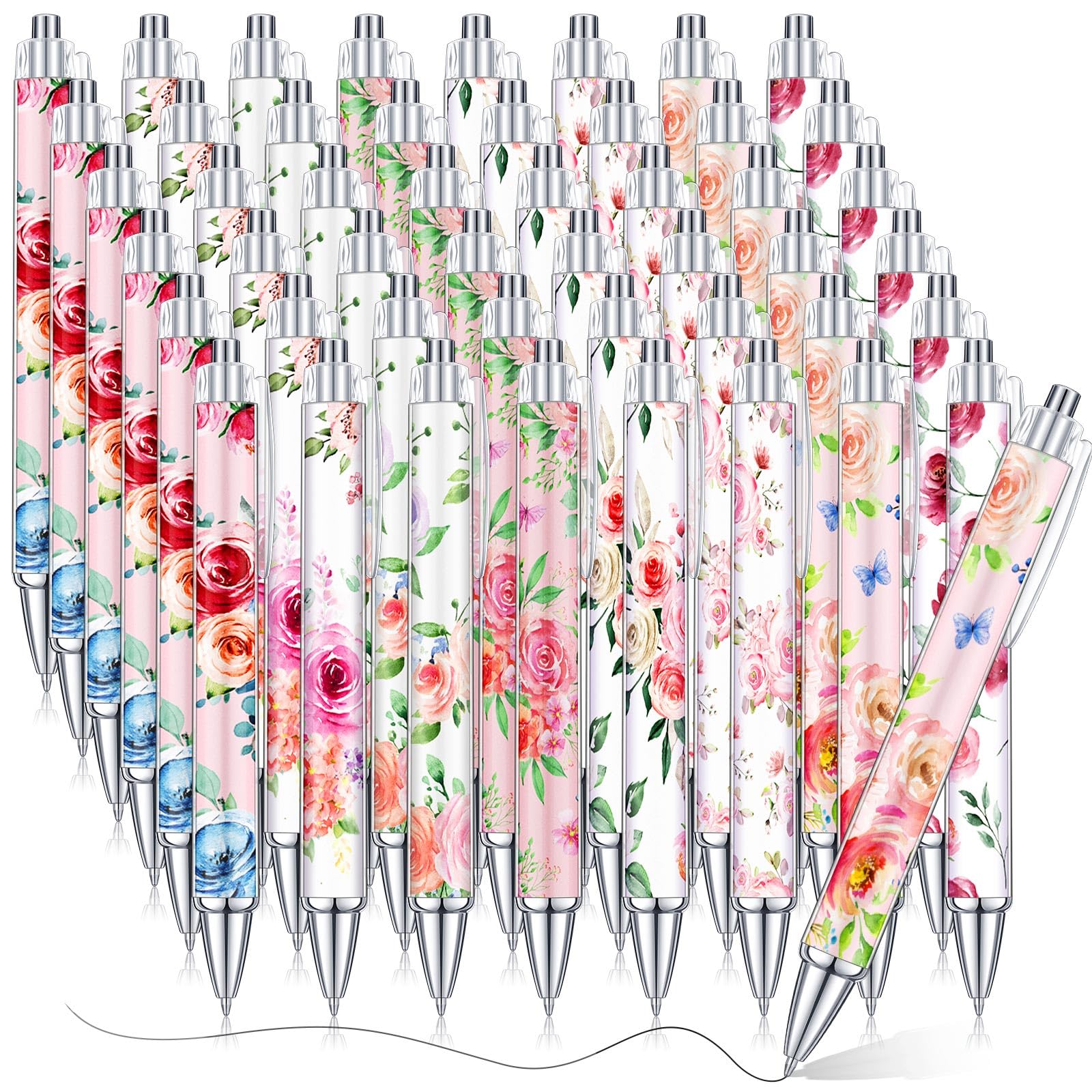 Cholemy 48 Pieces Flower Pens Bulk Spring Floral Ballpoint Pens ...