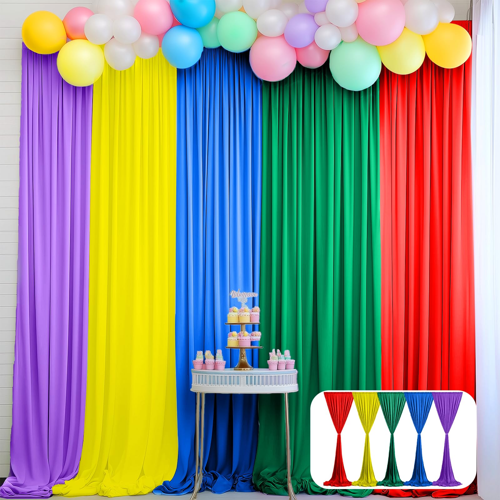 GEWONELIFE 10x7ft Rainbow Backdrop Curtain - Vibrant, Wrinkle-Free ...