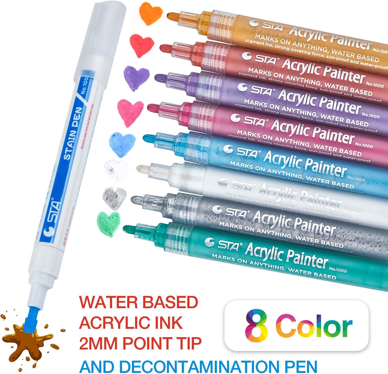 PuTwo Acrylstifte Wasserfest, Acryl Stifte Set von 8 Acrylstifte und 1 ...