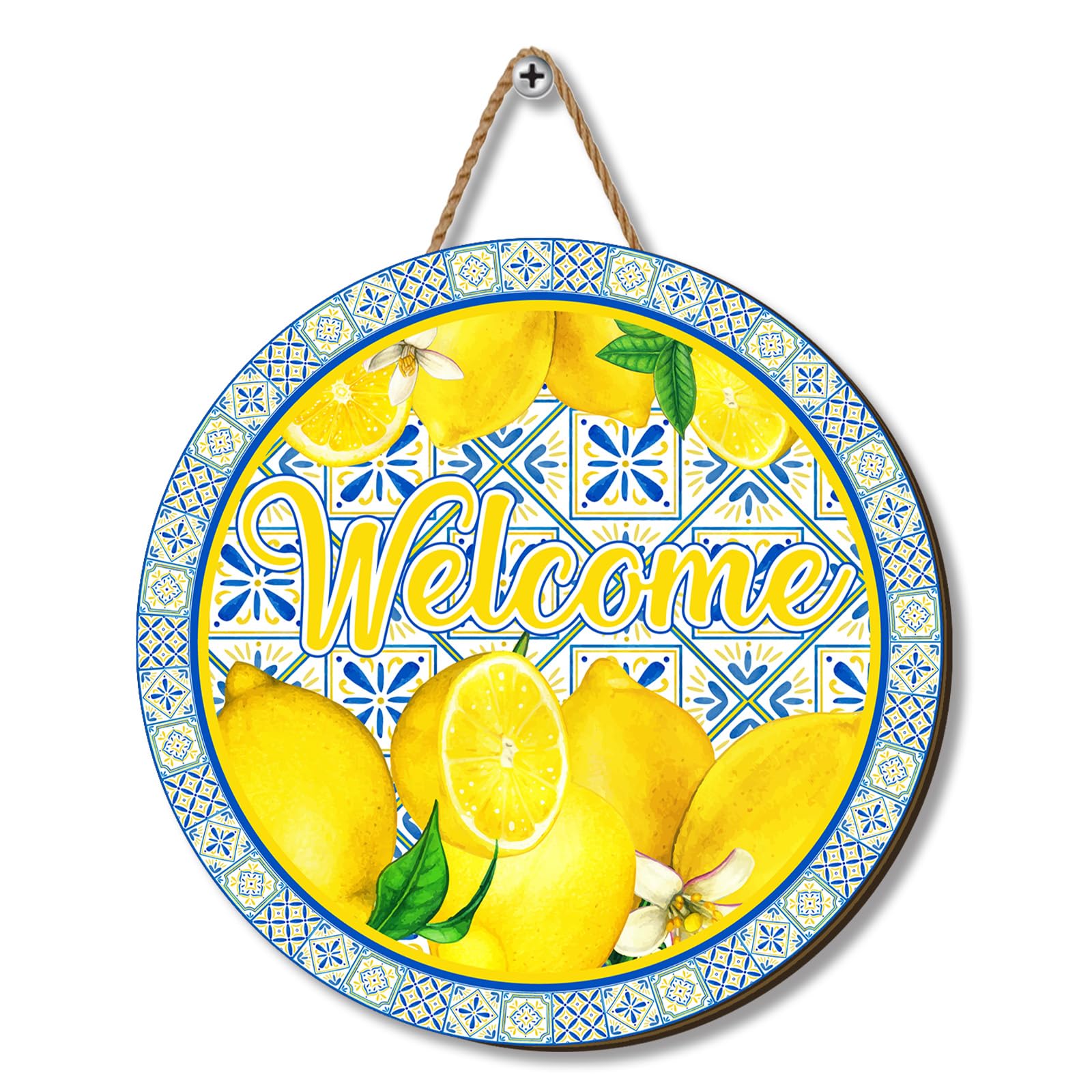 Summer lemon banner spring Italian Lemons Hanging Sign Italy Blue Tiles ...