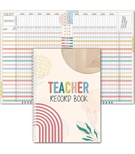 Spiral Bound Gradebook Boho Rainbow Teacher Record Book - 8.5x11 Inch ...
