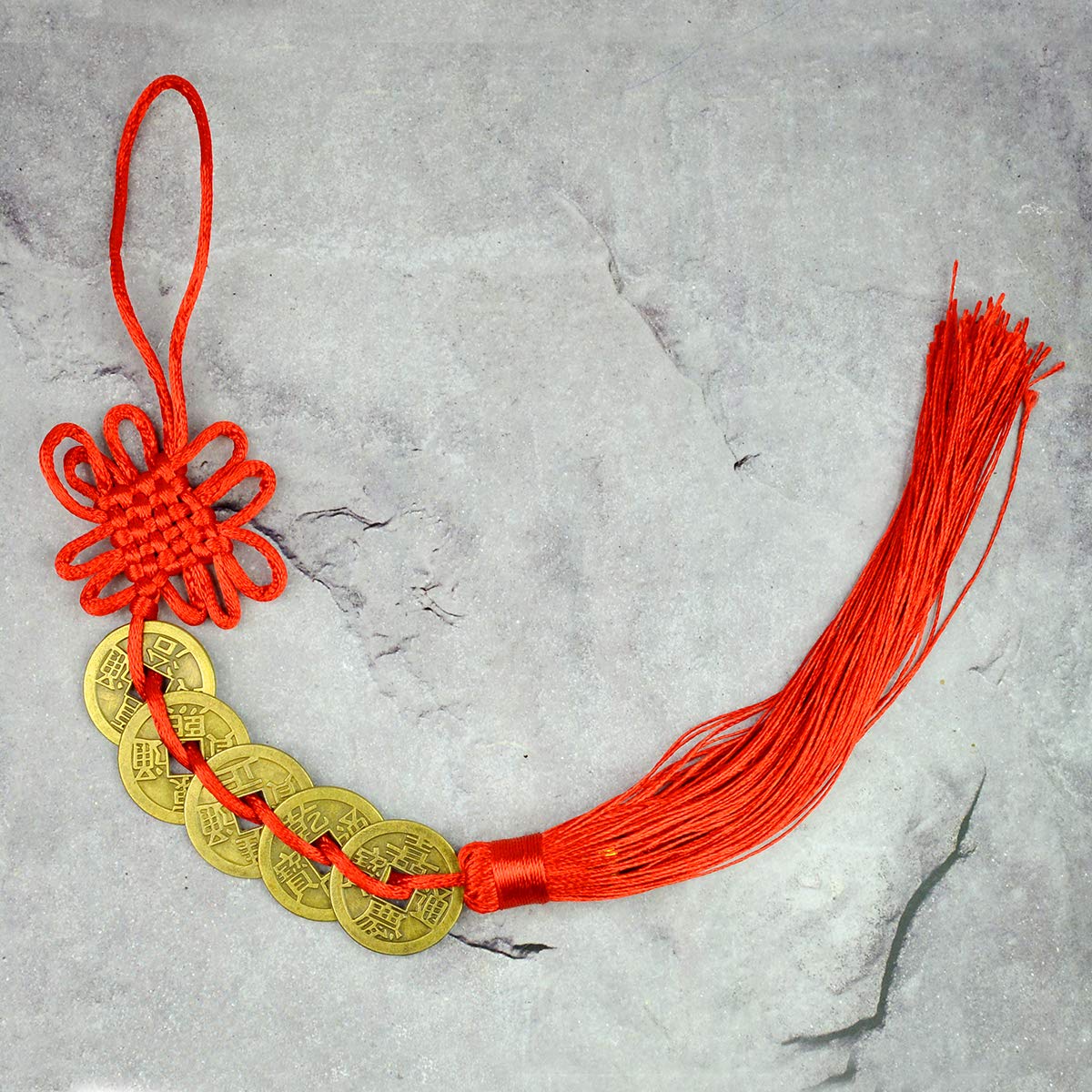 Reiki Crystal Products Feng Shui Seven 5 Coins Hanging with Red Strings ...