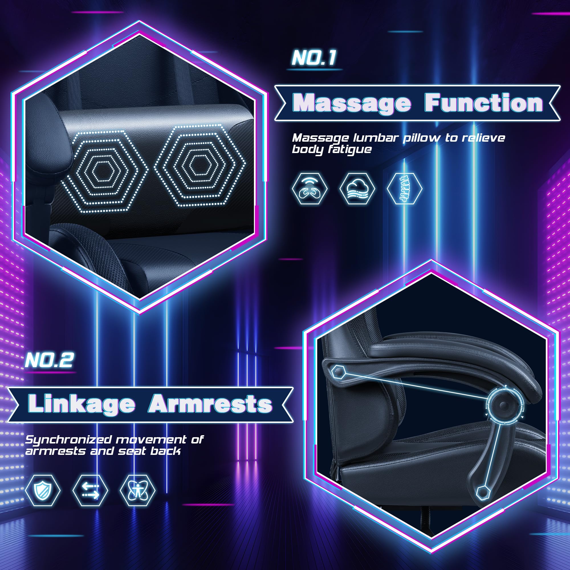 Mua Shahoo Gaming Chair with LED Lights, Footrest and Massage Lumbar ...