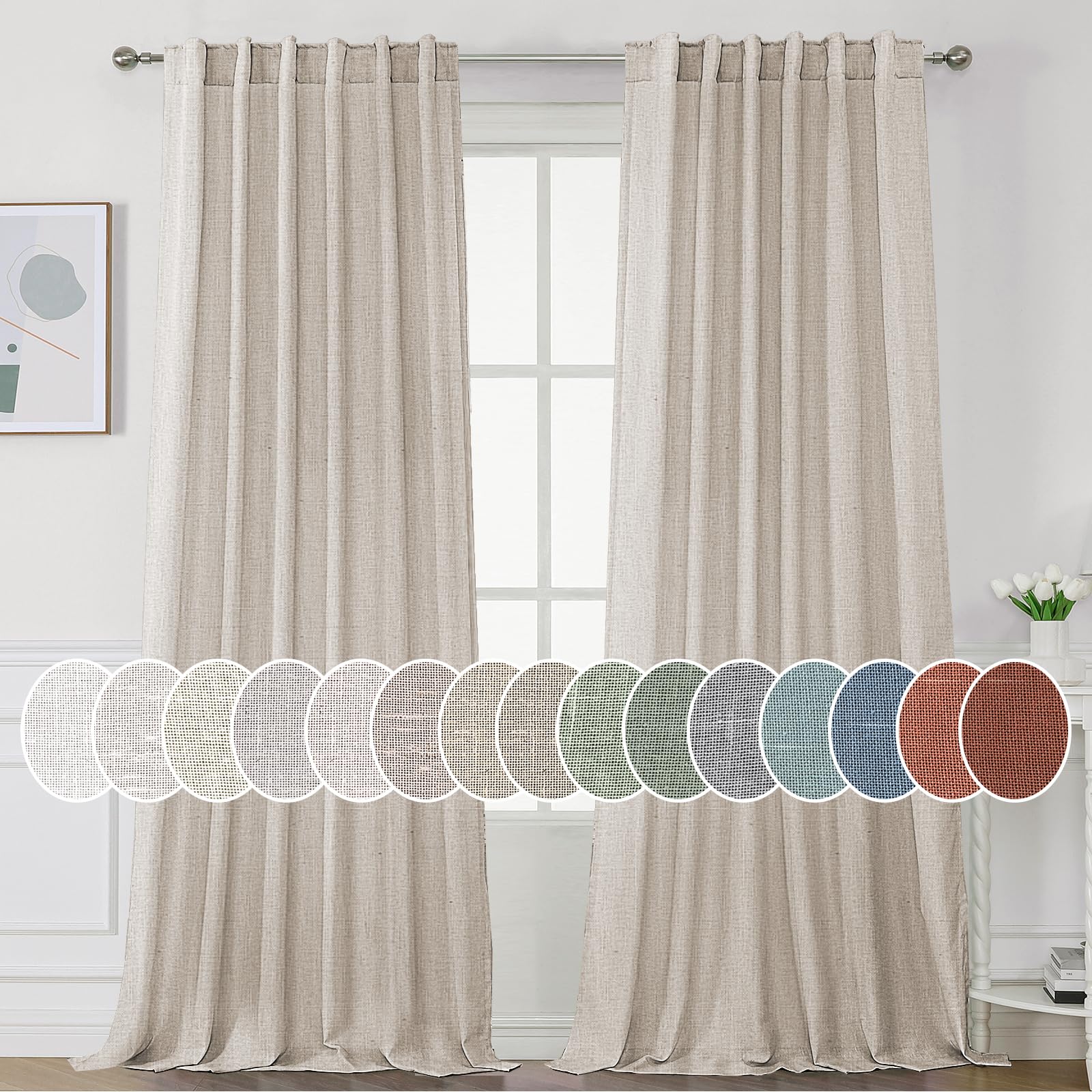 H.VERSAILTEX Natural Linen Curtains 96 inches Long for Living Room 2 ...