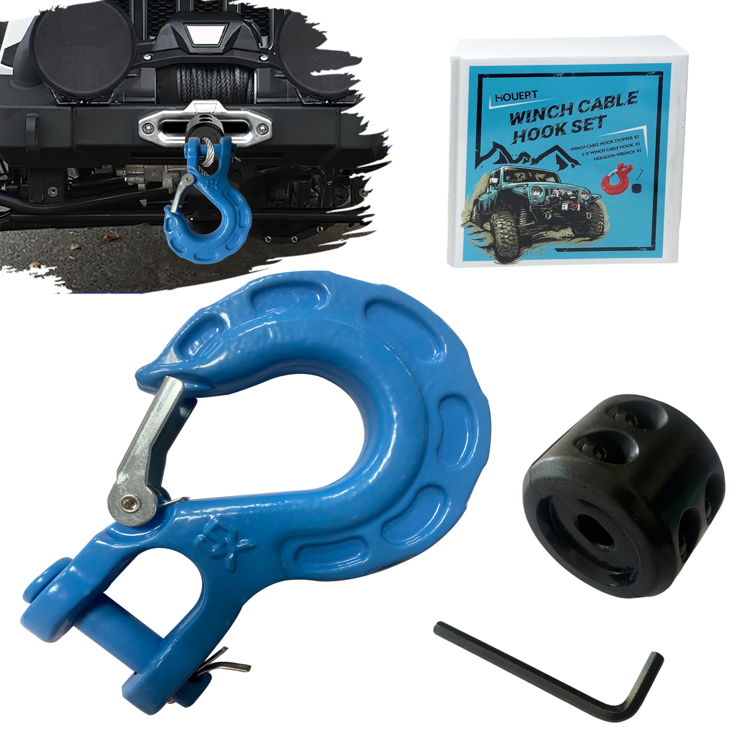 HOUERT Heavy Duty Winch Hook, Forged Steel 3/8" Grade 70 Safety Latch ...