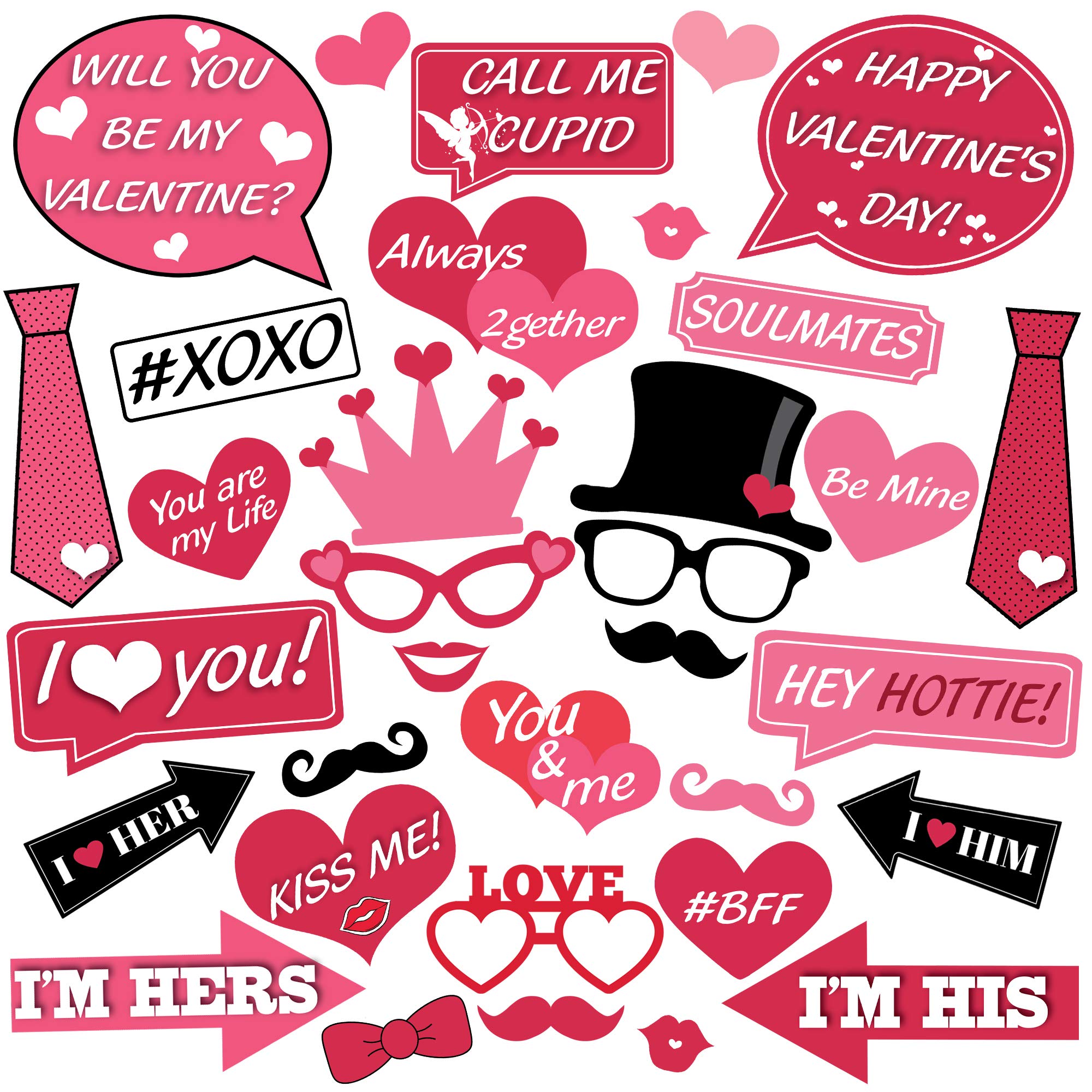 34 Pcs, Large - Valentine Days Photo Booth Props -Valentines Day ...