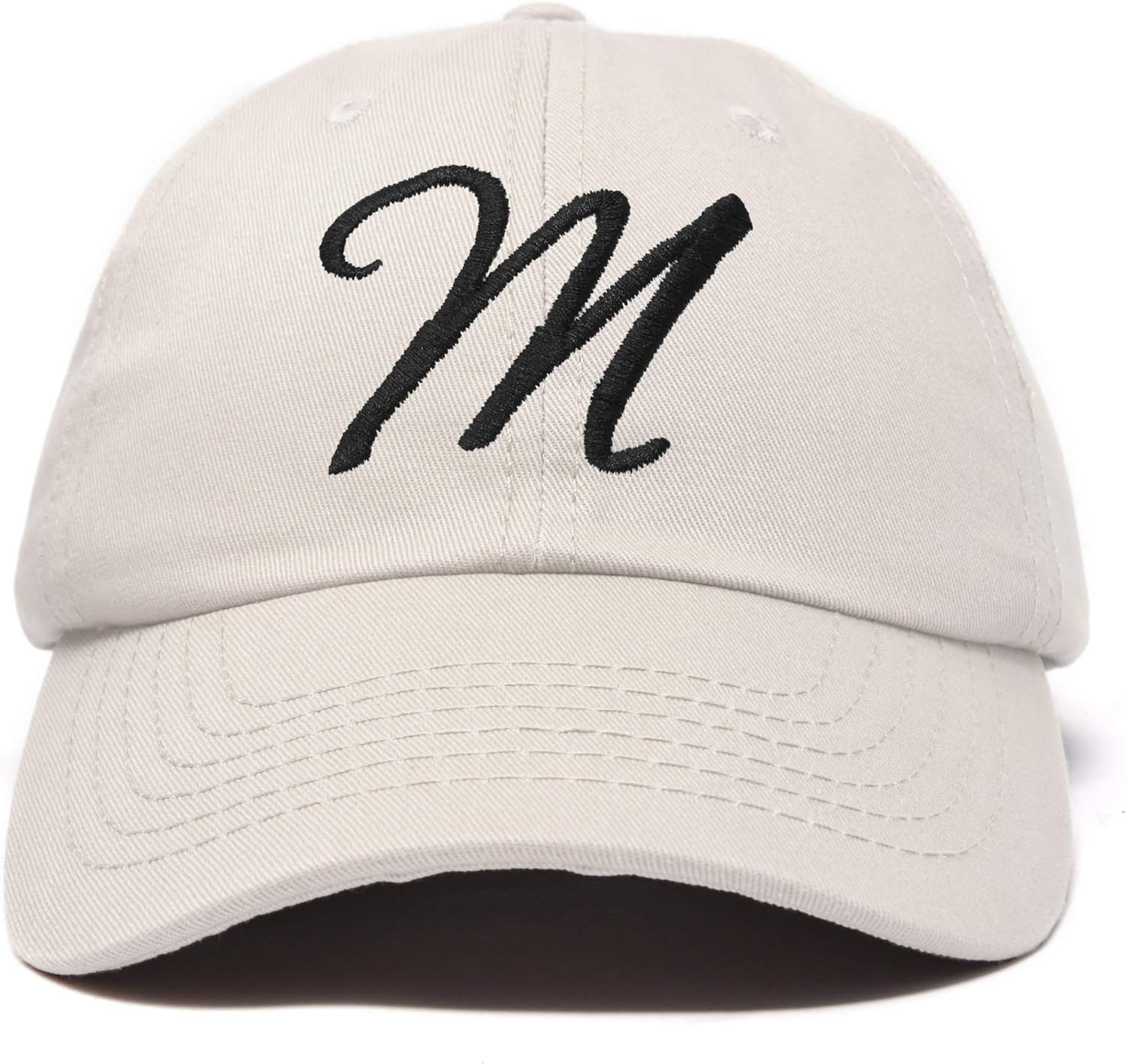 DALIX Initial Hat Letter M Beige Womens Baseball Cap Monogram Cursive ...