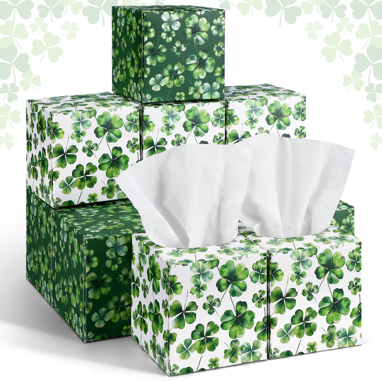 Fourluoo 12 Pack St. Patrick's Day Facial Tissues Cube Boxes Four Leaf ...
