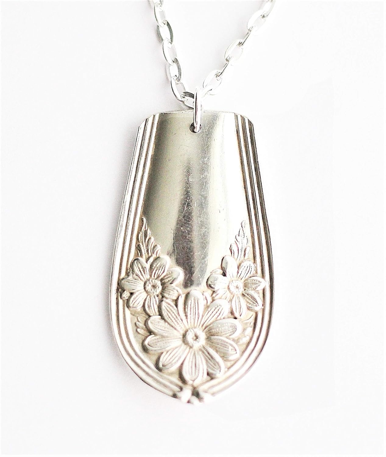 Amazon.com: Silverware Spoon Necklace Pendant Daisy Pattern Repurposed ...