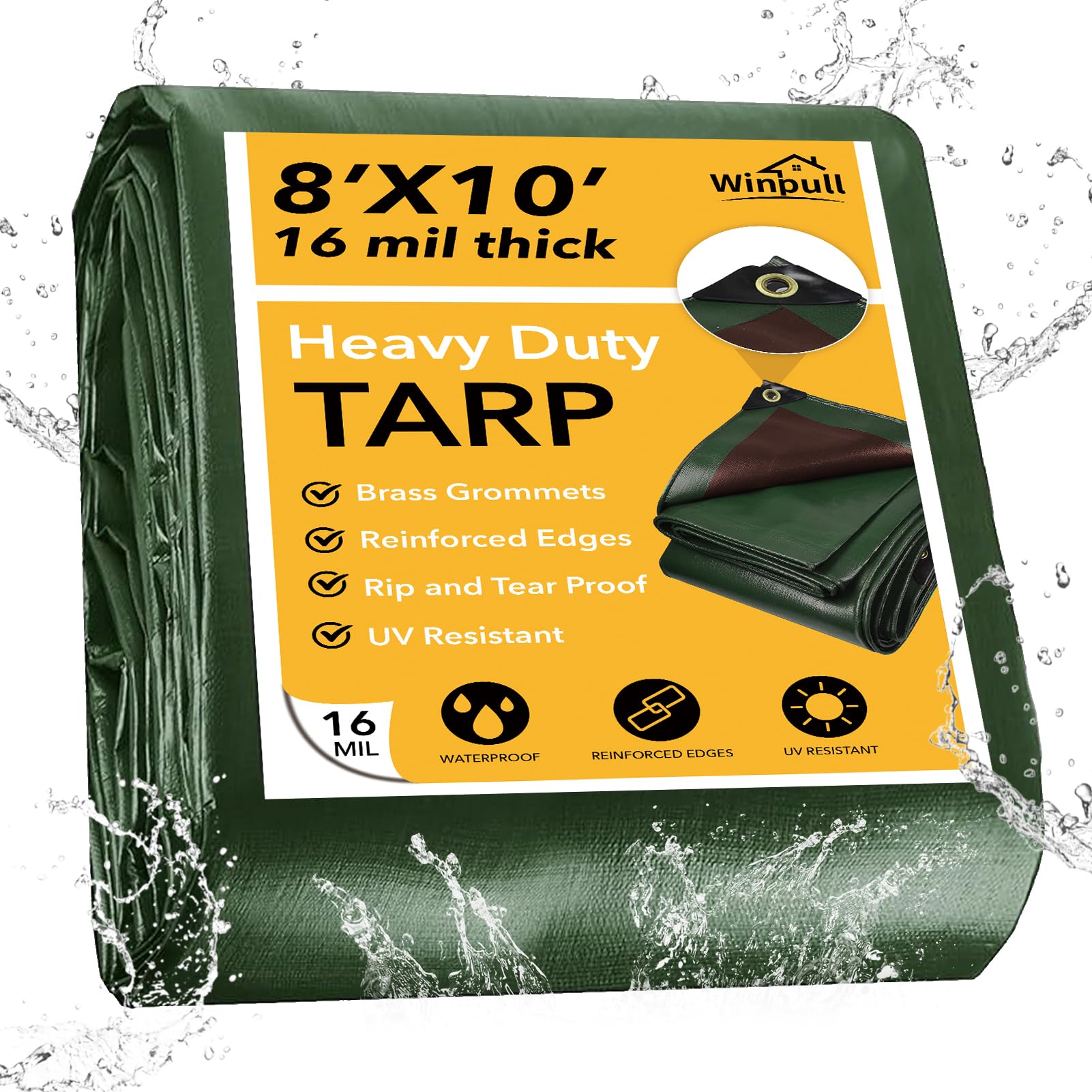 Winpull Tarp 8x10 Feet 16 Mil Heavy Duty Waterproof Tarp, Large ...