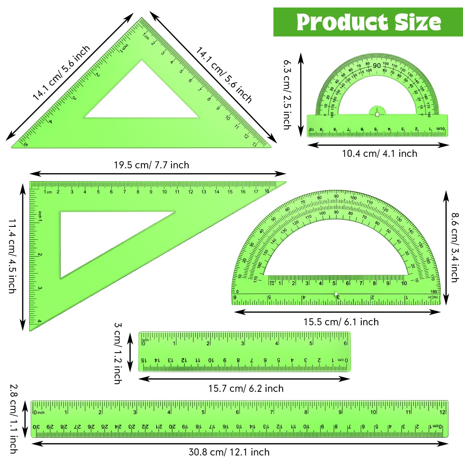Tenare 1 Set Plastic Ruler Math Set Includes Protractor, Triangle ...