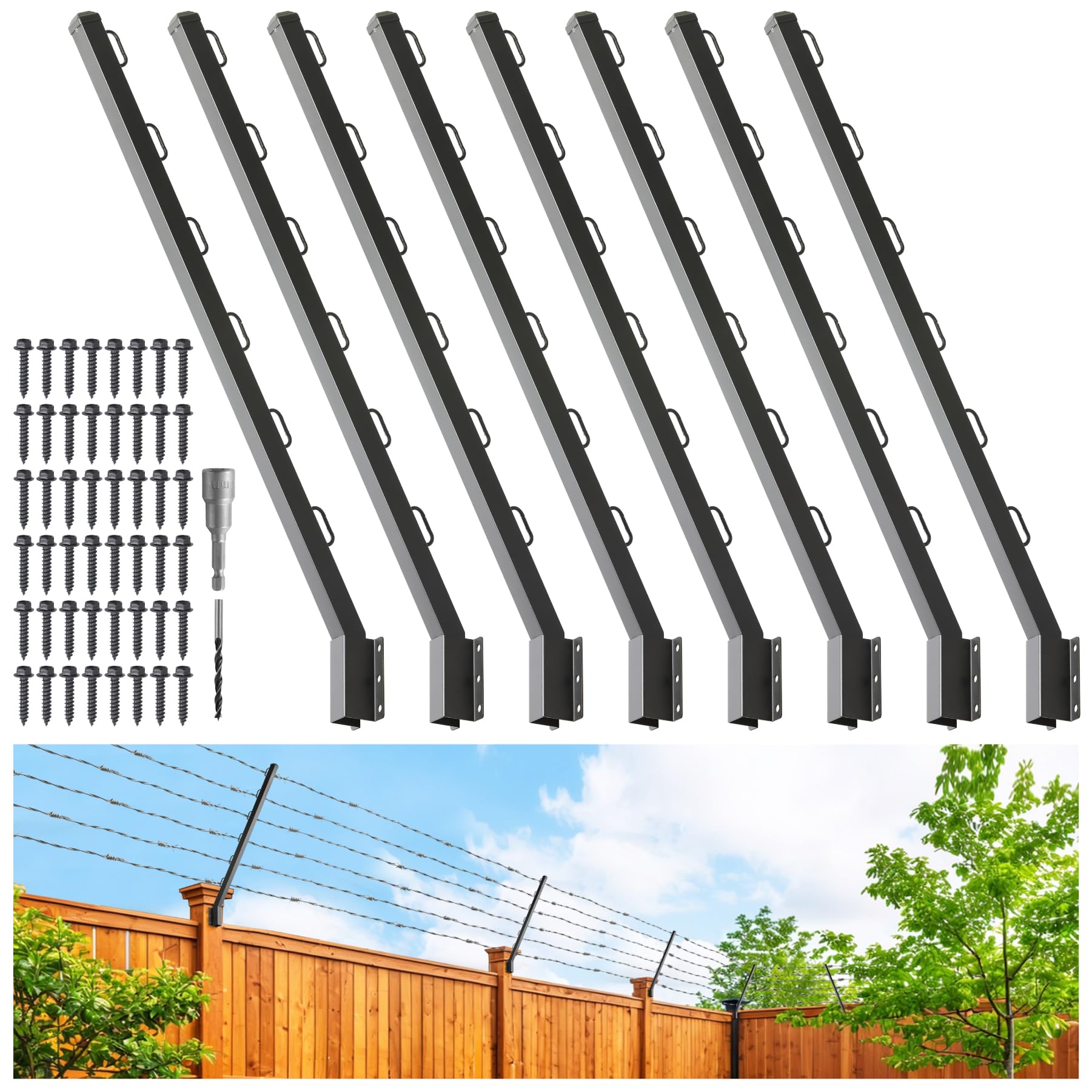 Epcee 8-Pack Angle 25° Fence Post Extender, 40" Fence Barbed Wire ...