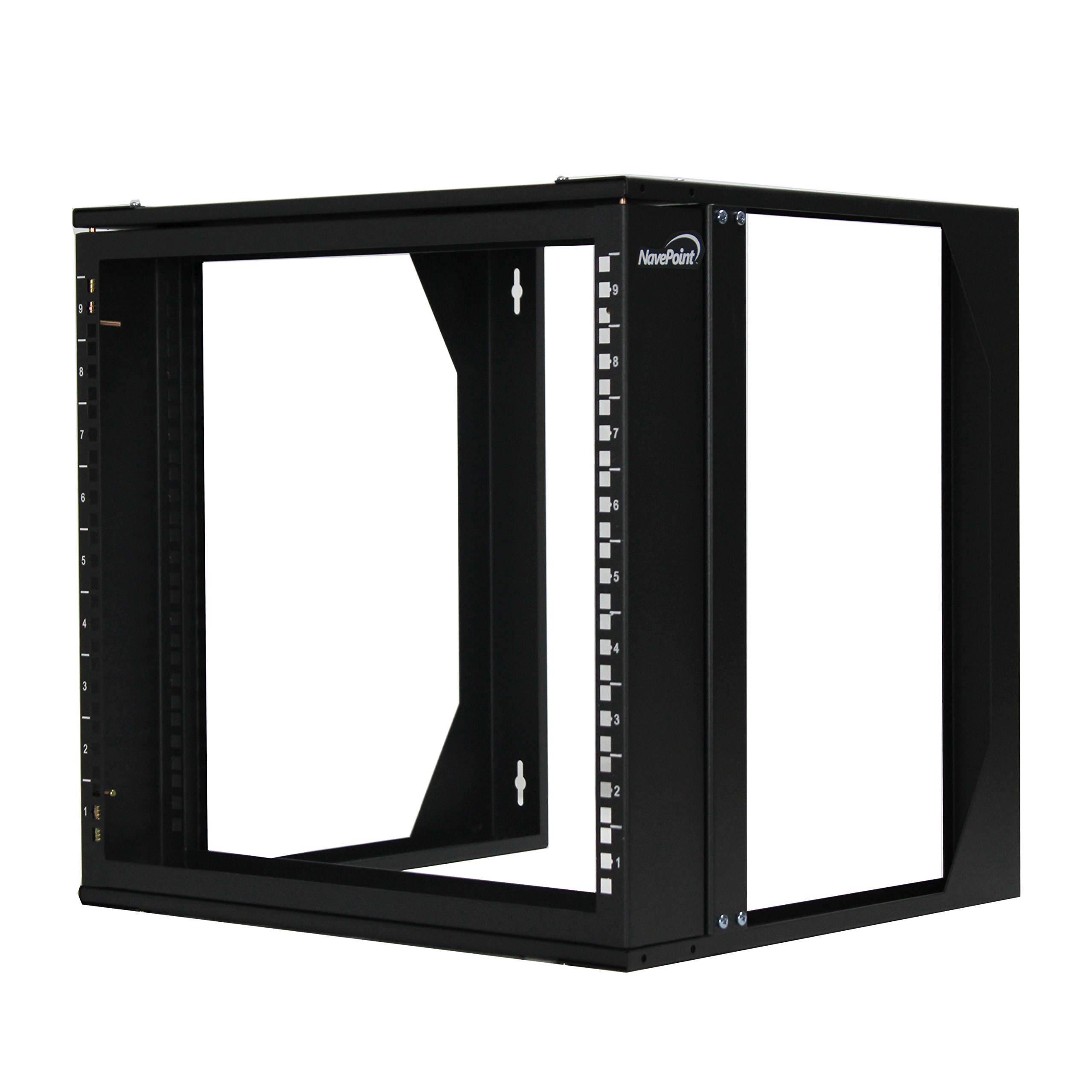 NavePoint 9U Wall Mount IT Open Frame 19" Rack Swing Out Hinged Gate Black