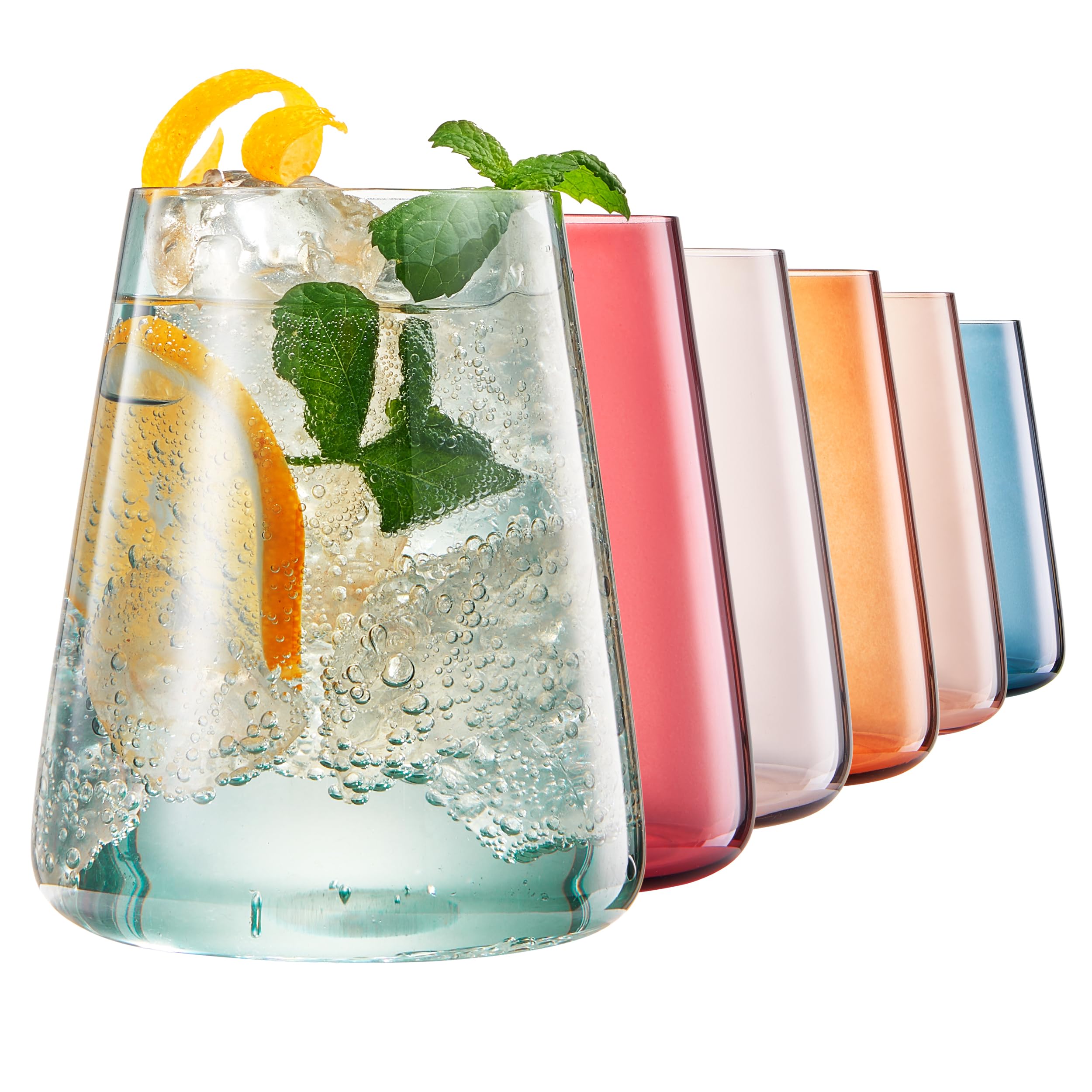 Stemless German Design Colored Wine Glasses | Set of 6 | Smooth Premium ...
