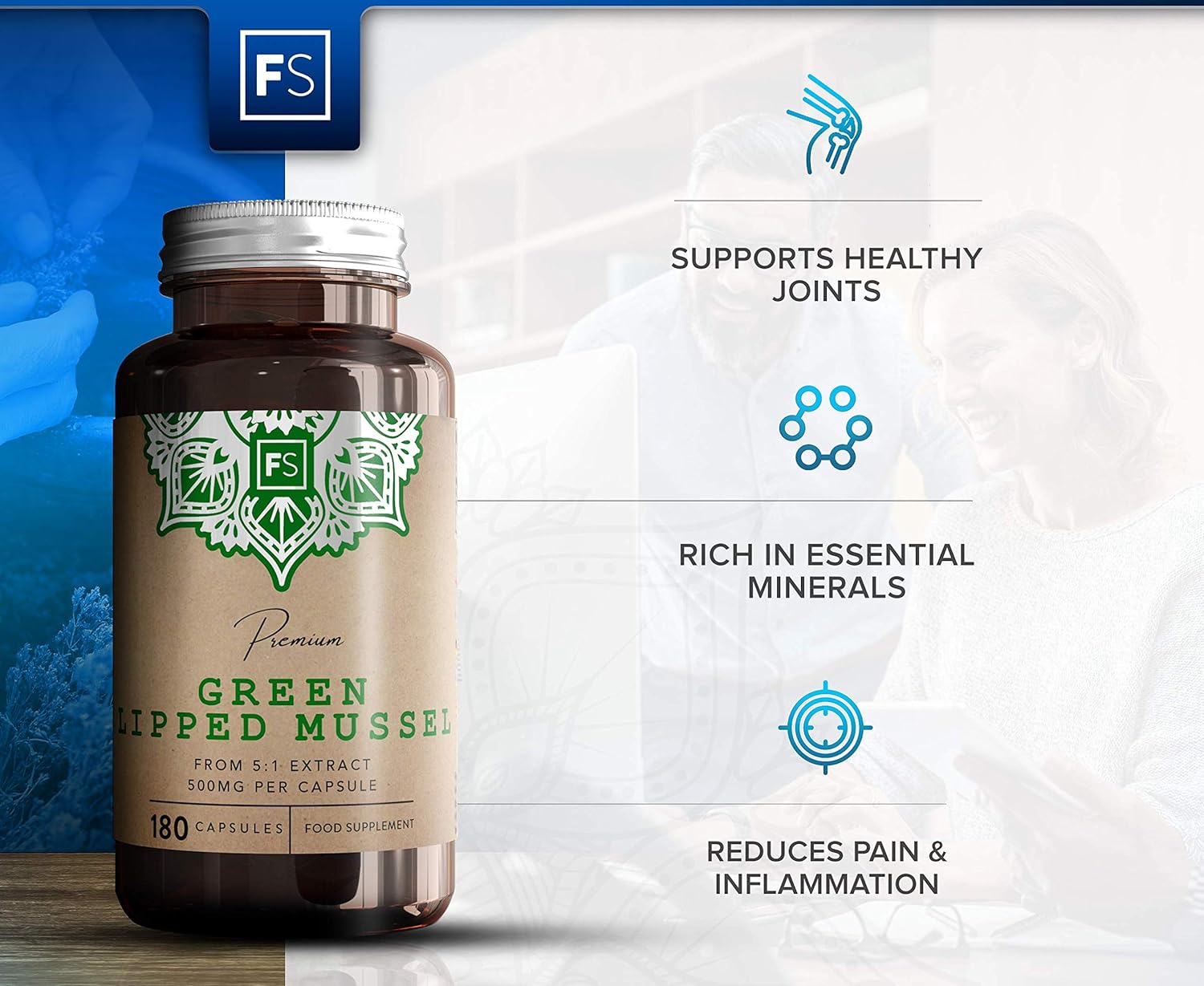 FS Green Lipped Mussel for Humans Supplement | 500mg Per Serving | 180 ...