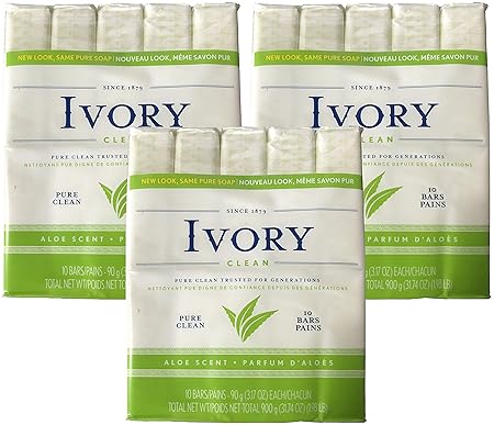 Amazon.com : Ivory Soap, Pure Clean, 3.17 oz Bars, 10 each, Pack of 3 ...