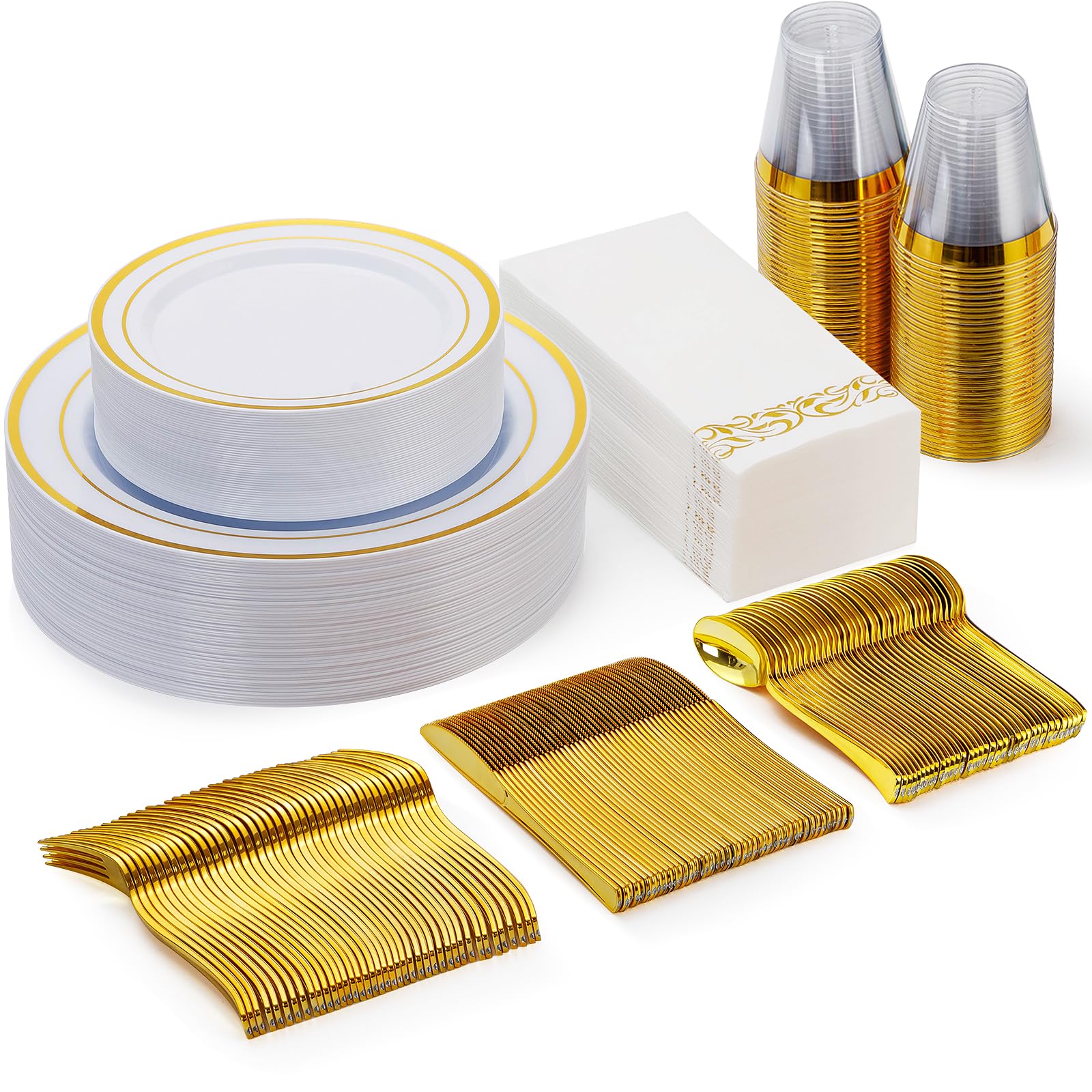 Goodluck 175 Piece Gold Dinnerware Set for 25 Guests, Plastic Plates ...