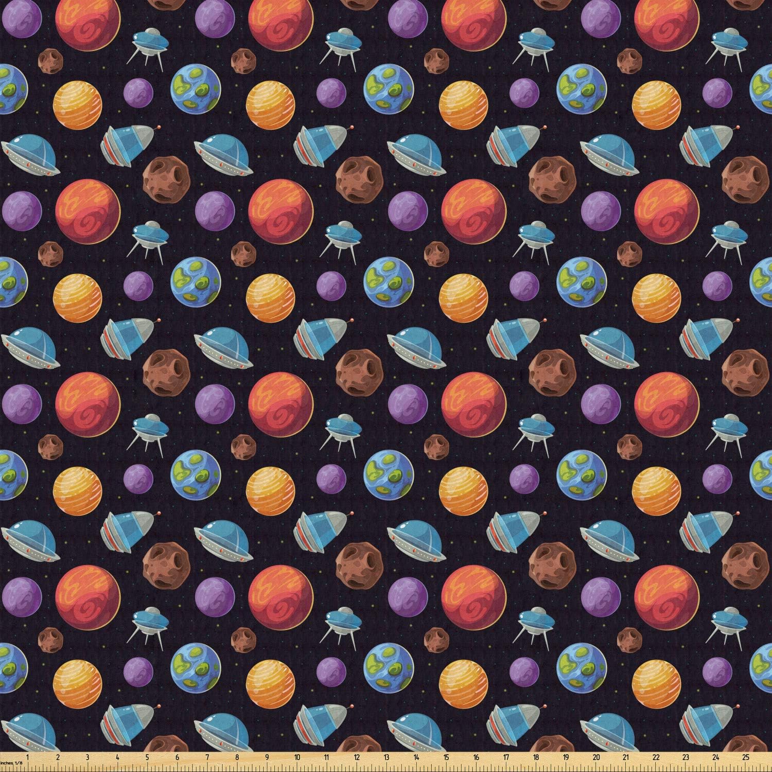 Amazon.com: Lunarable Outer Space Fabric by The Yard, Cartoon Space ...