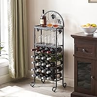 Amazon.com: VECELO Metal Wine Rack Hold 20 Bottles with Glasses Holder ...