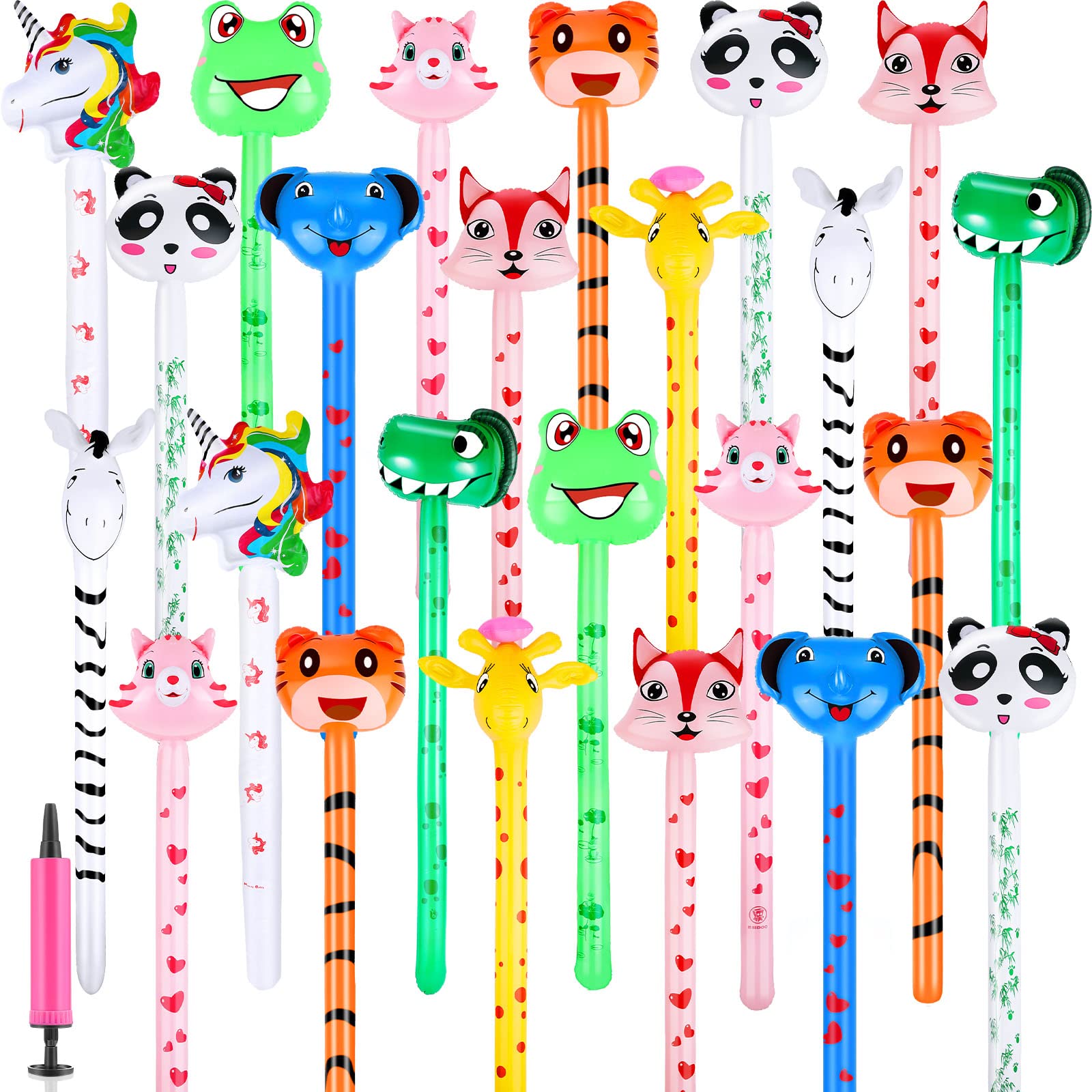 Lenwen 27 Pieces Jungle Safari Inflatable Toys with Sound Tiger Zebra ...