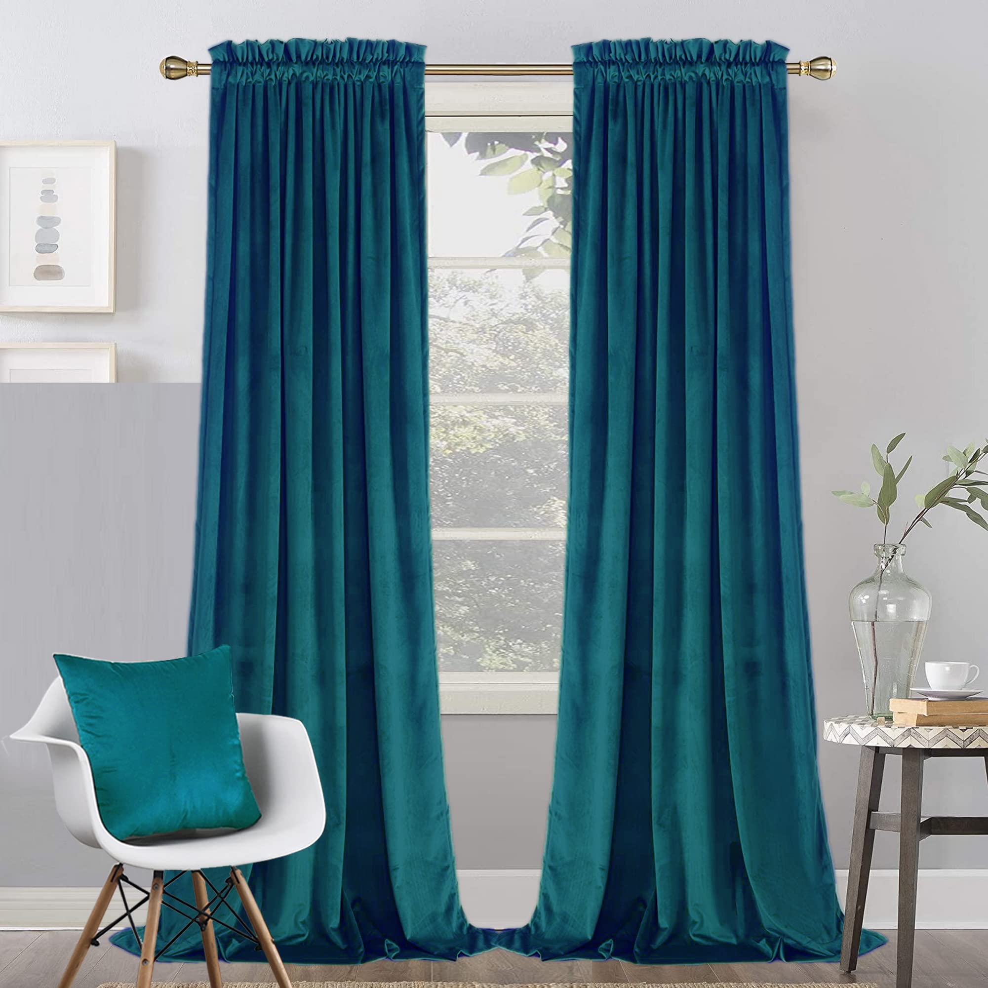 Twin Six Blackout Velvet Curtains 2 Panels Set with 2 Pillow Cases ...