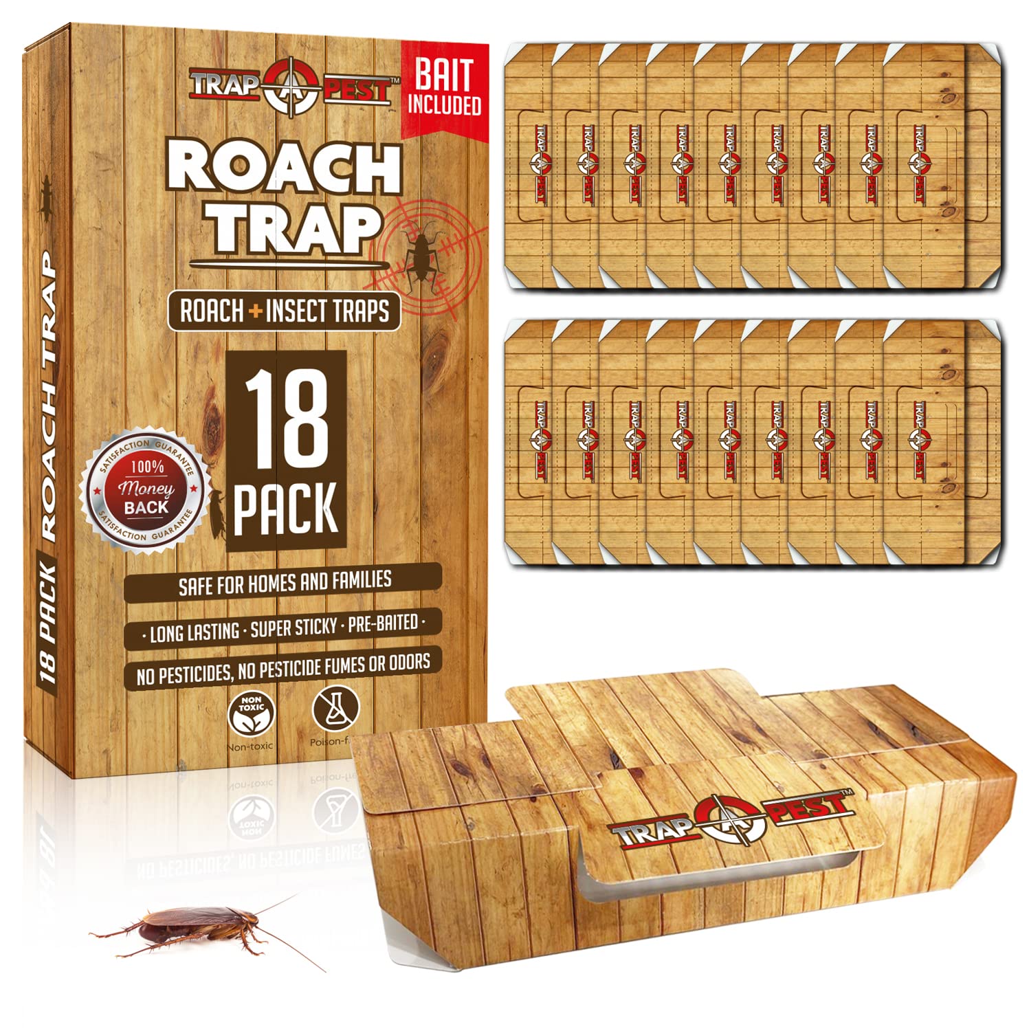 Traps Indoor Sticky (18 Pack) - Glue Traps for Roaches Bug Traps with Roach Bait Traps - Long ...