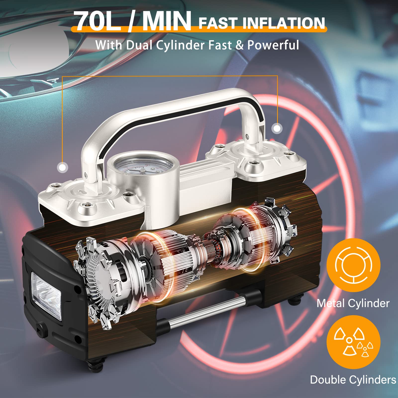 Mua GSPSCN Portable Air Compressor Pump Dual Cylinder Heavy Duty Tire Inflator with LED Light ...