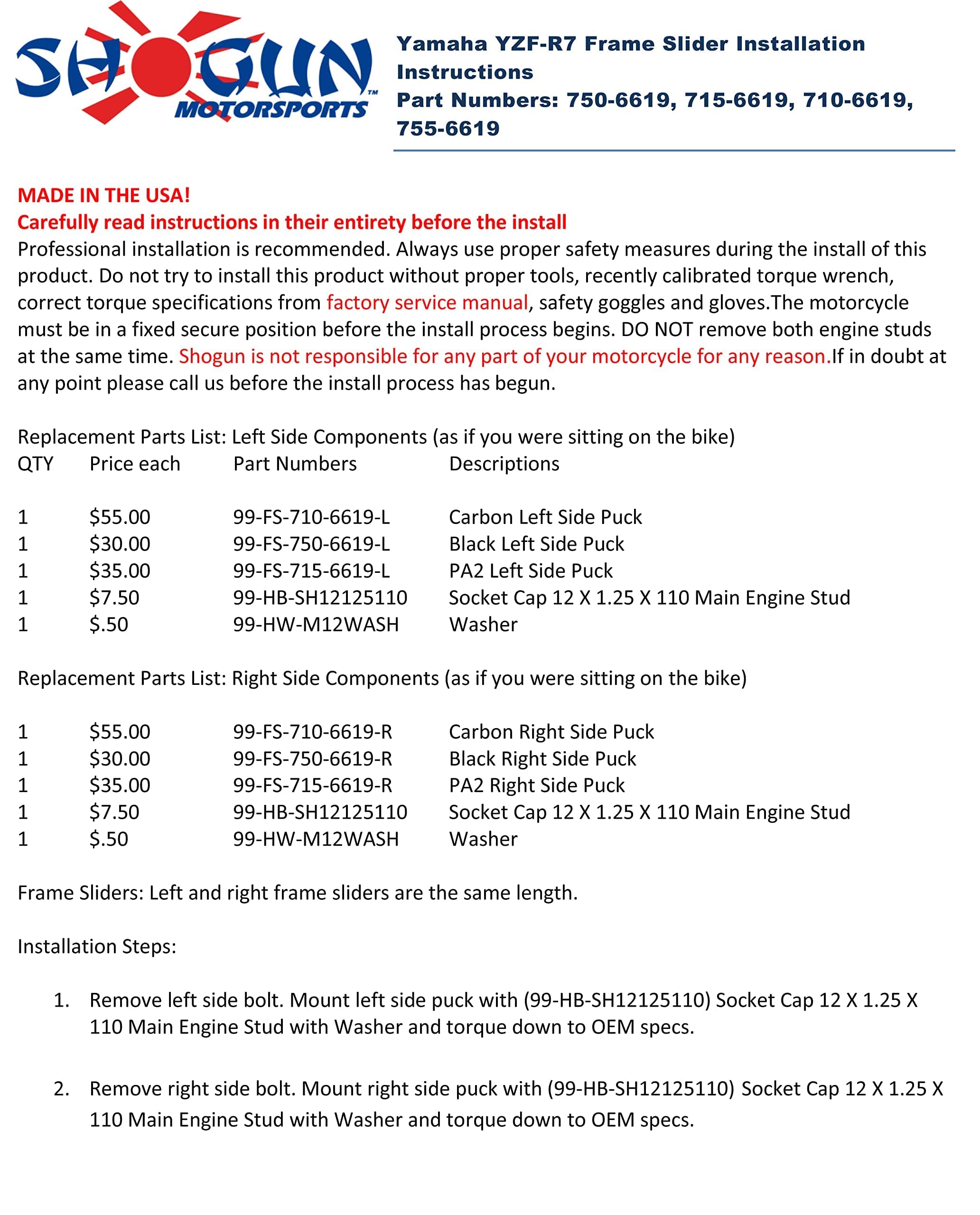 Mua Shogun USA Made Yam YZF-R7 R7 2022 2023 2024 2025 Black No Cut ...