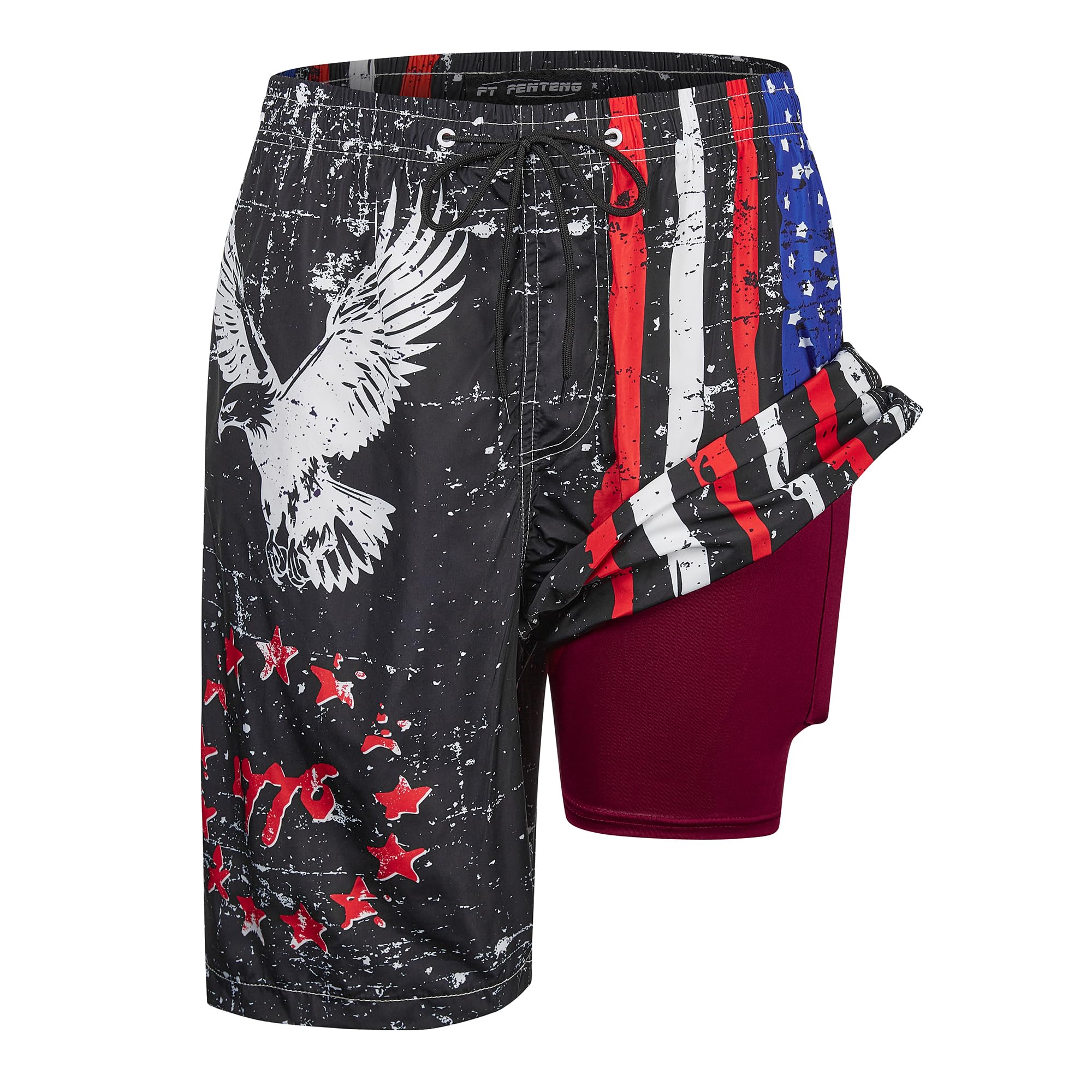 Mens Swim Trunks with Compression Liner, 1776 Patriotic American Flag ...
